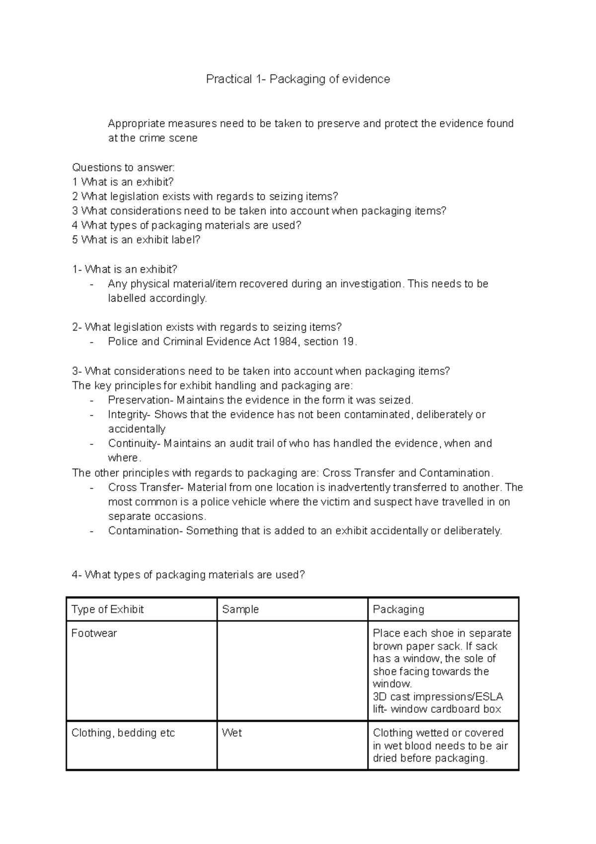 Forensic Investigation Practical- packaging evidence. - Practical 1 ...