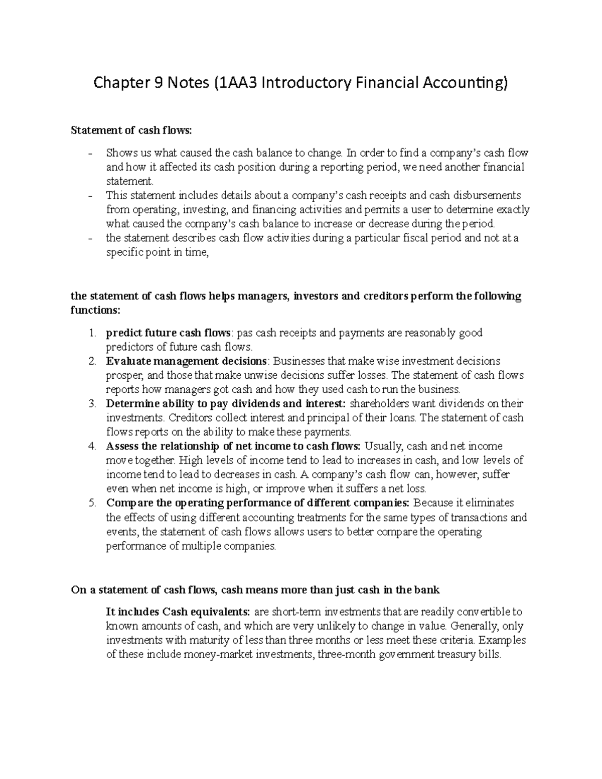 Chapter 9 Notes Review (1AA3 Introductory Financial Accounting) - Studocu