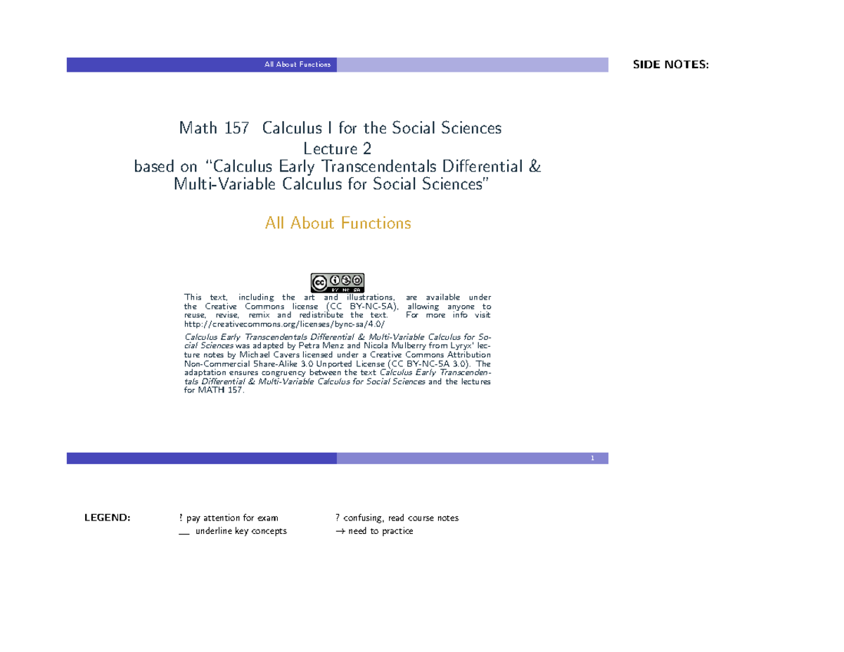 157SN02-functions - Math 157 Calculus I for the Social Sciences Lecture ...