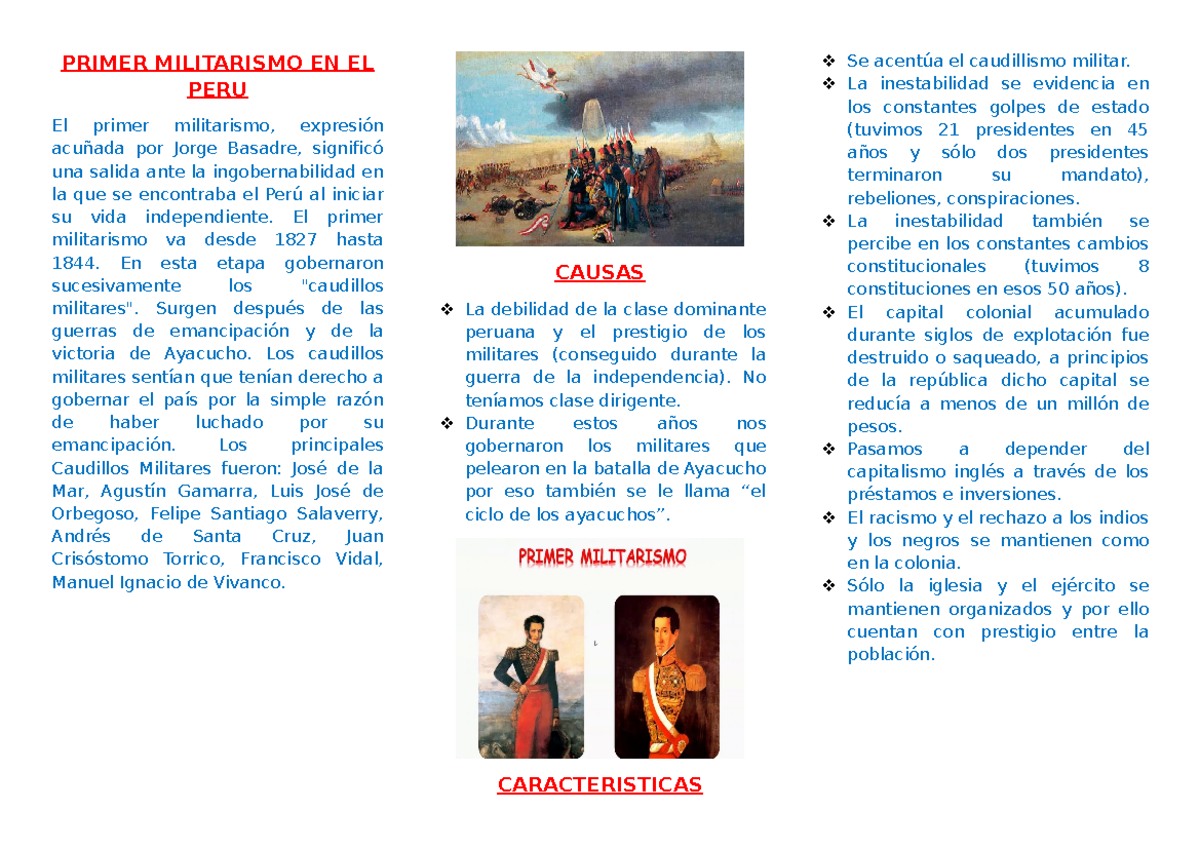 "Primer Militarismo en el Perú (1827-1844) - Análisis y Causas" - Studocu
