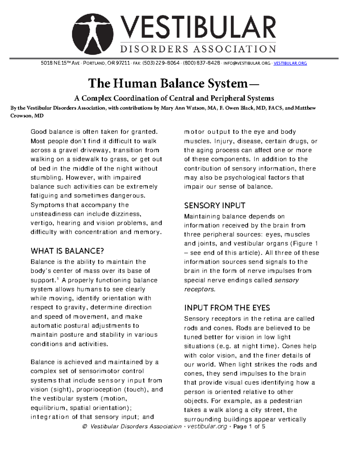Human Balance System: Coordination of Central & Peripheral Systems ...