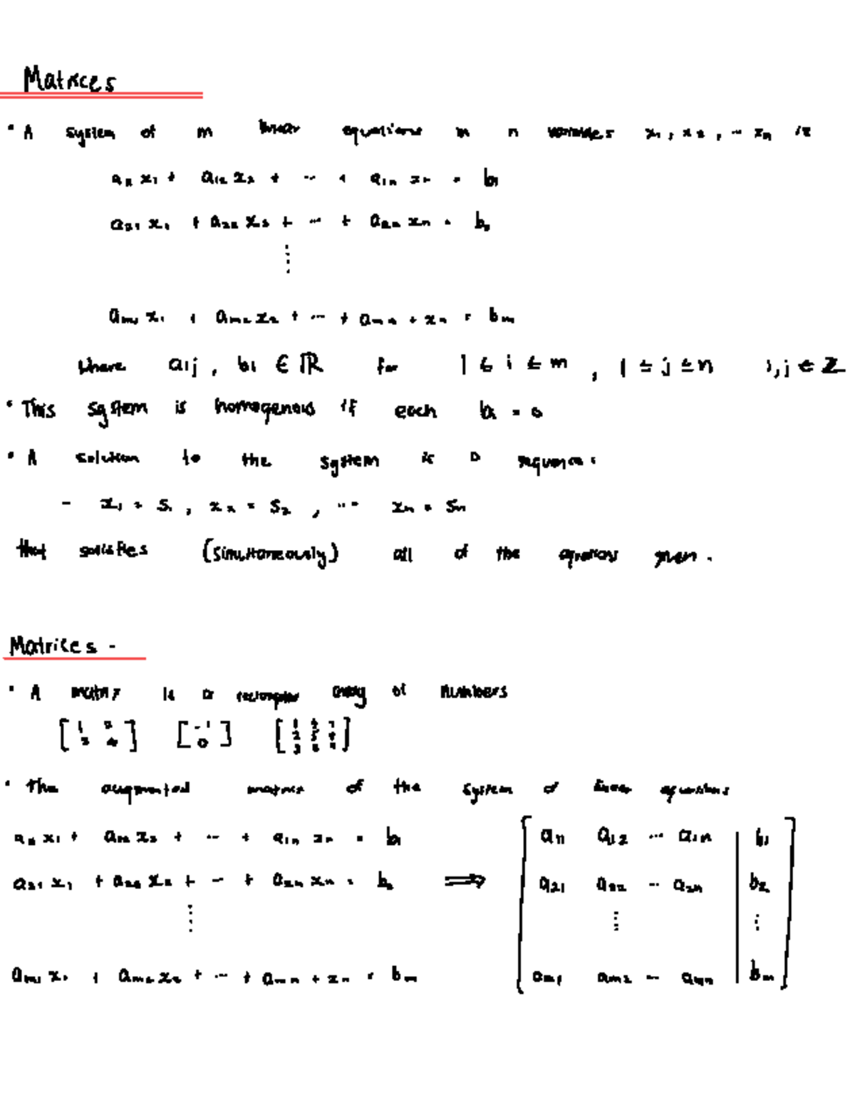 Matrices Lecture Notes Linear Equations Solutions Studocu