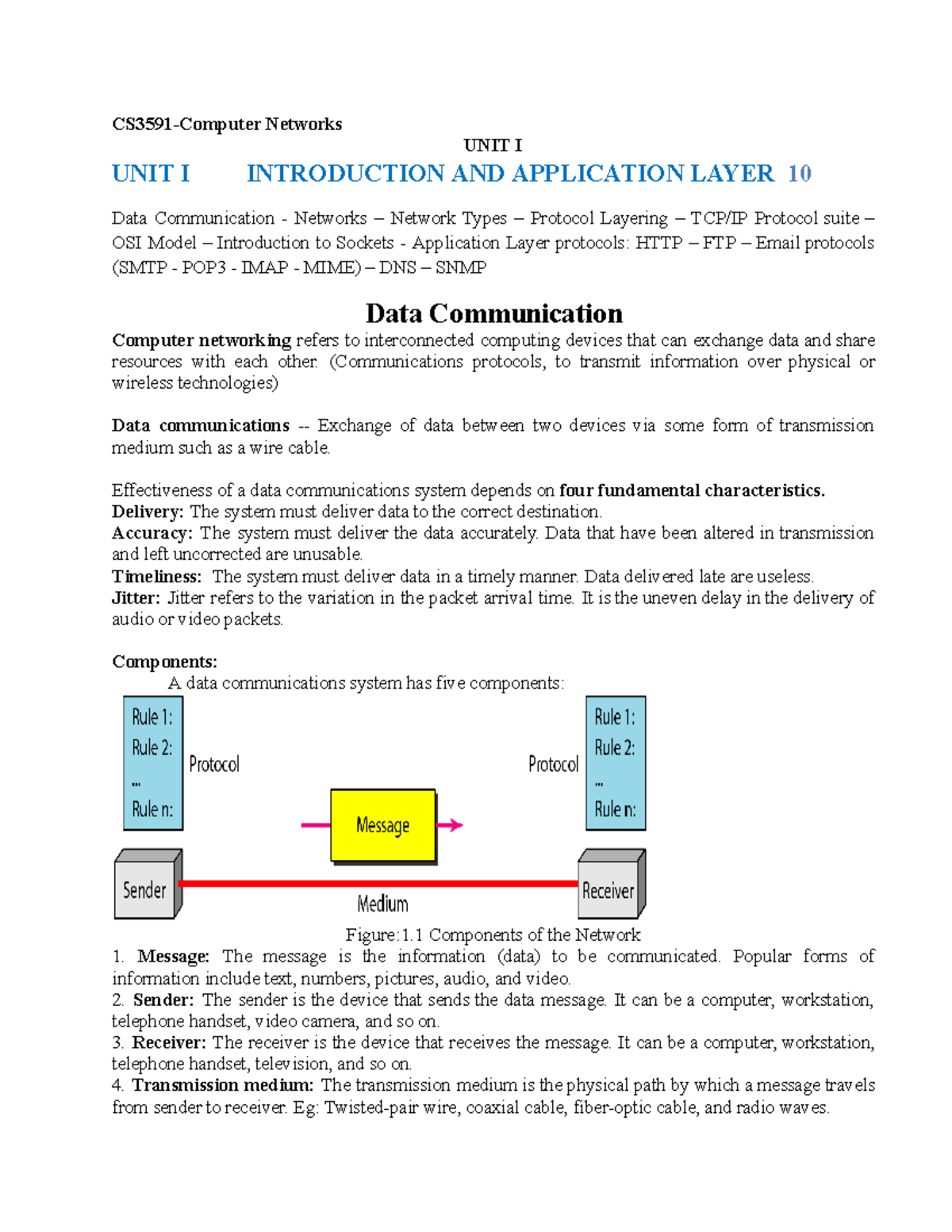 CS3591 Computer Networks Lecture Notes: Unit I Overview - Studocu