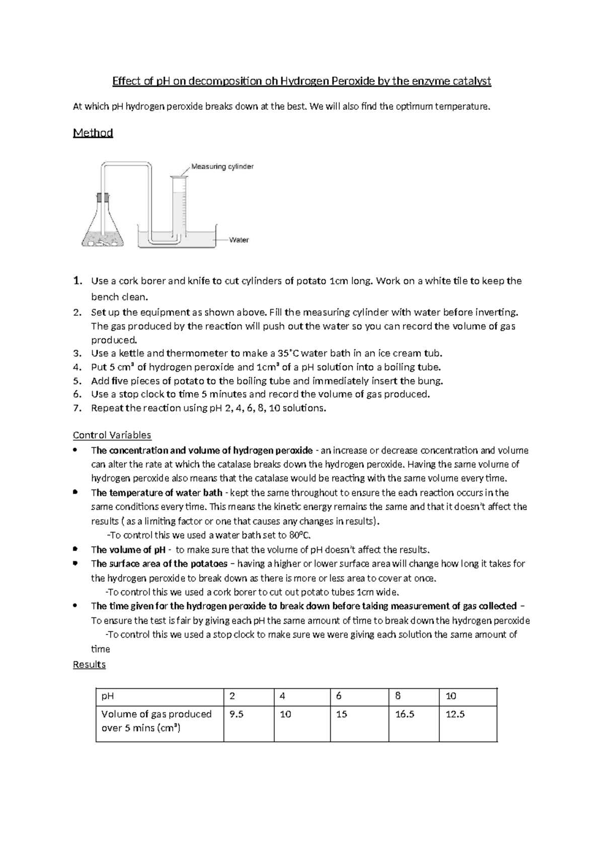 Investigating pH Effects on Hydrogen Peroxide Decomposition: Lab Report ...