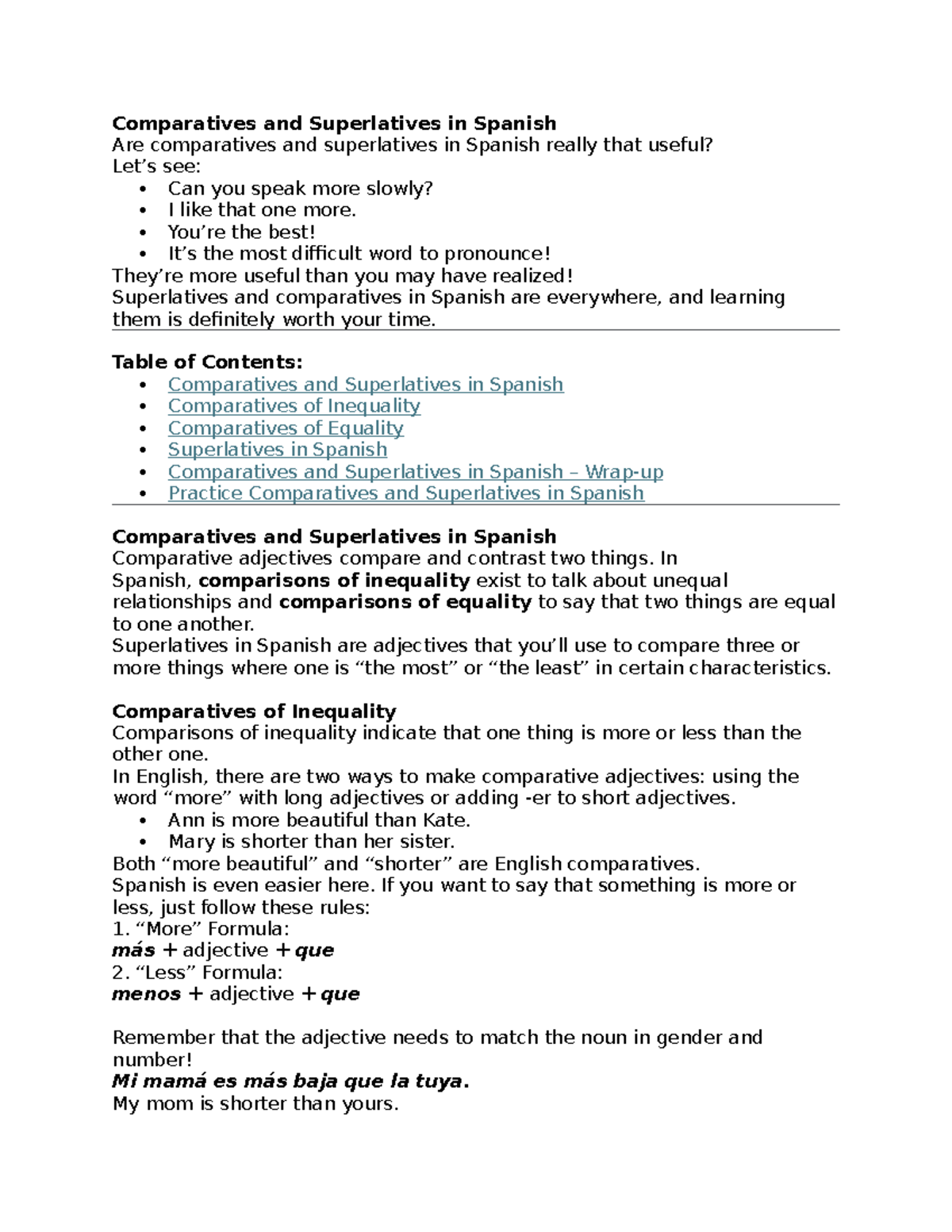 Comparatives and Superlatives in Spanish: A Comprehensive Guide - Studocu
