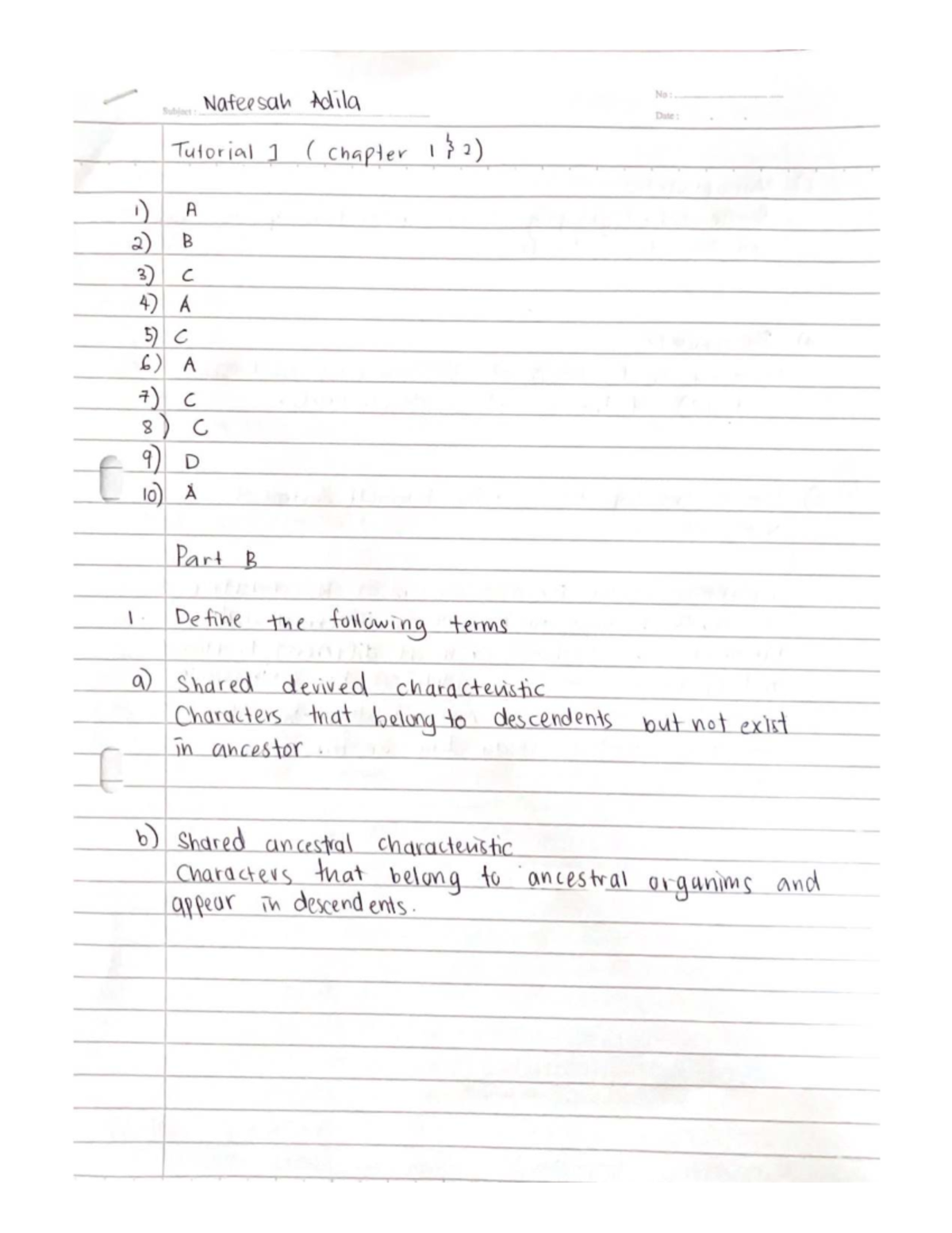 Tutorial 1 answers for BIO320: Key concepts and definitions - Studocu