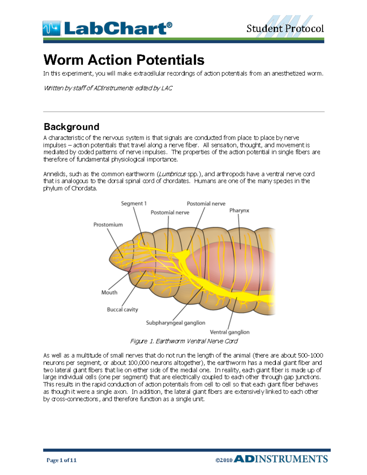 Earthworm Action Potentials Lab (BIO 101): Protocol and Data ...
