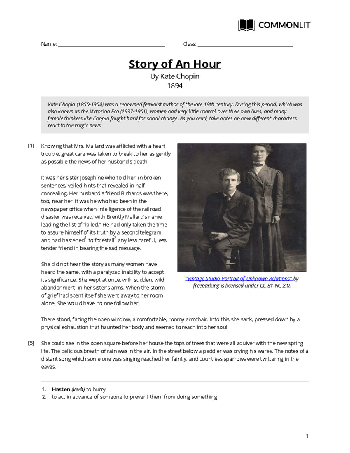 ENG 101: Analysis of "The Story of an Hour" by Kate Chopin - Studocu