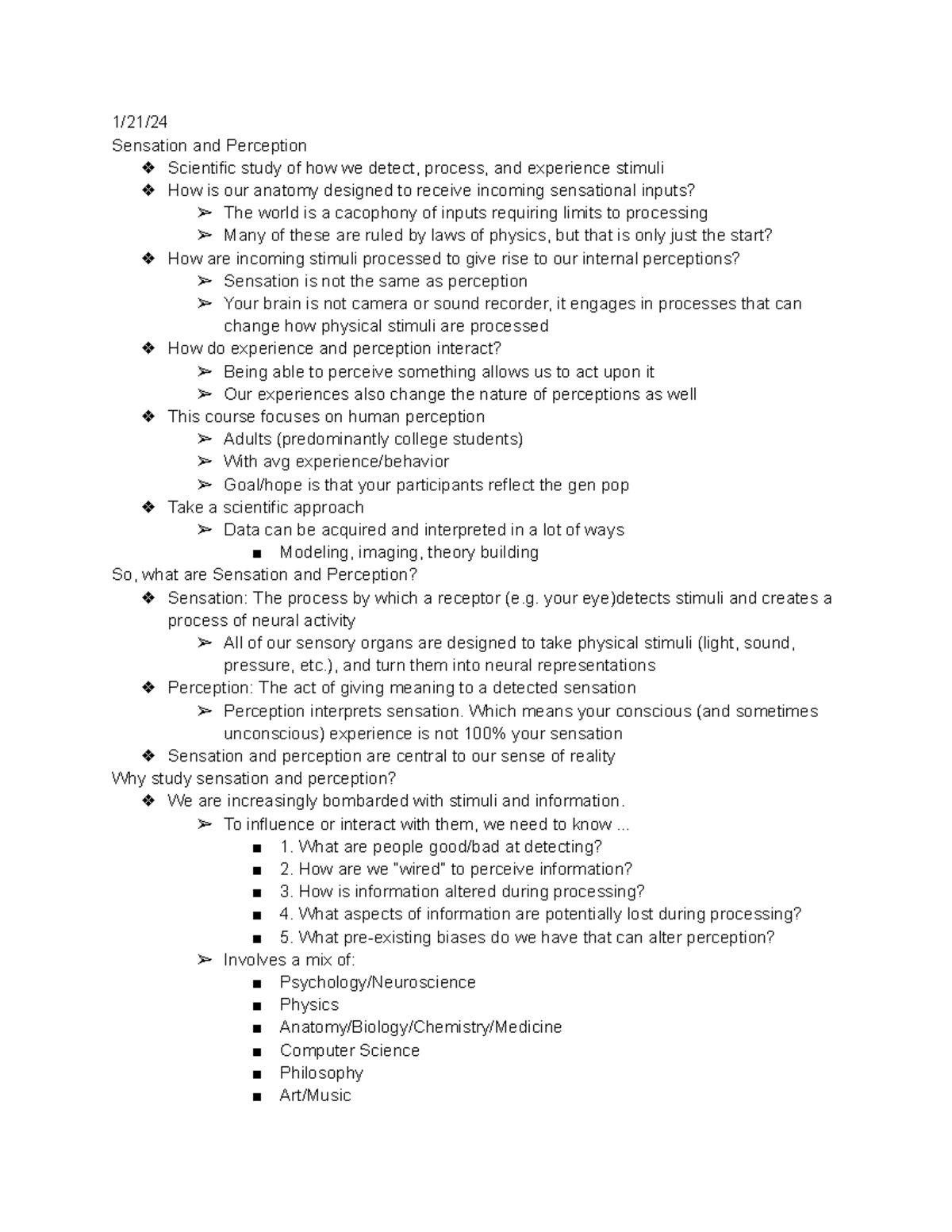 Psych 351 - Sensation and Perception Study Notes - Studocu