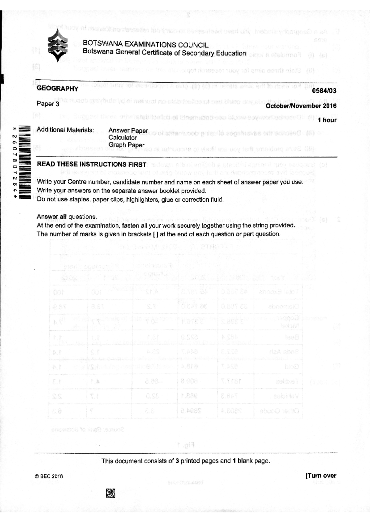 Geography Paper 3 Examination 2016 - BGCSE Analysis and Recommendations ...