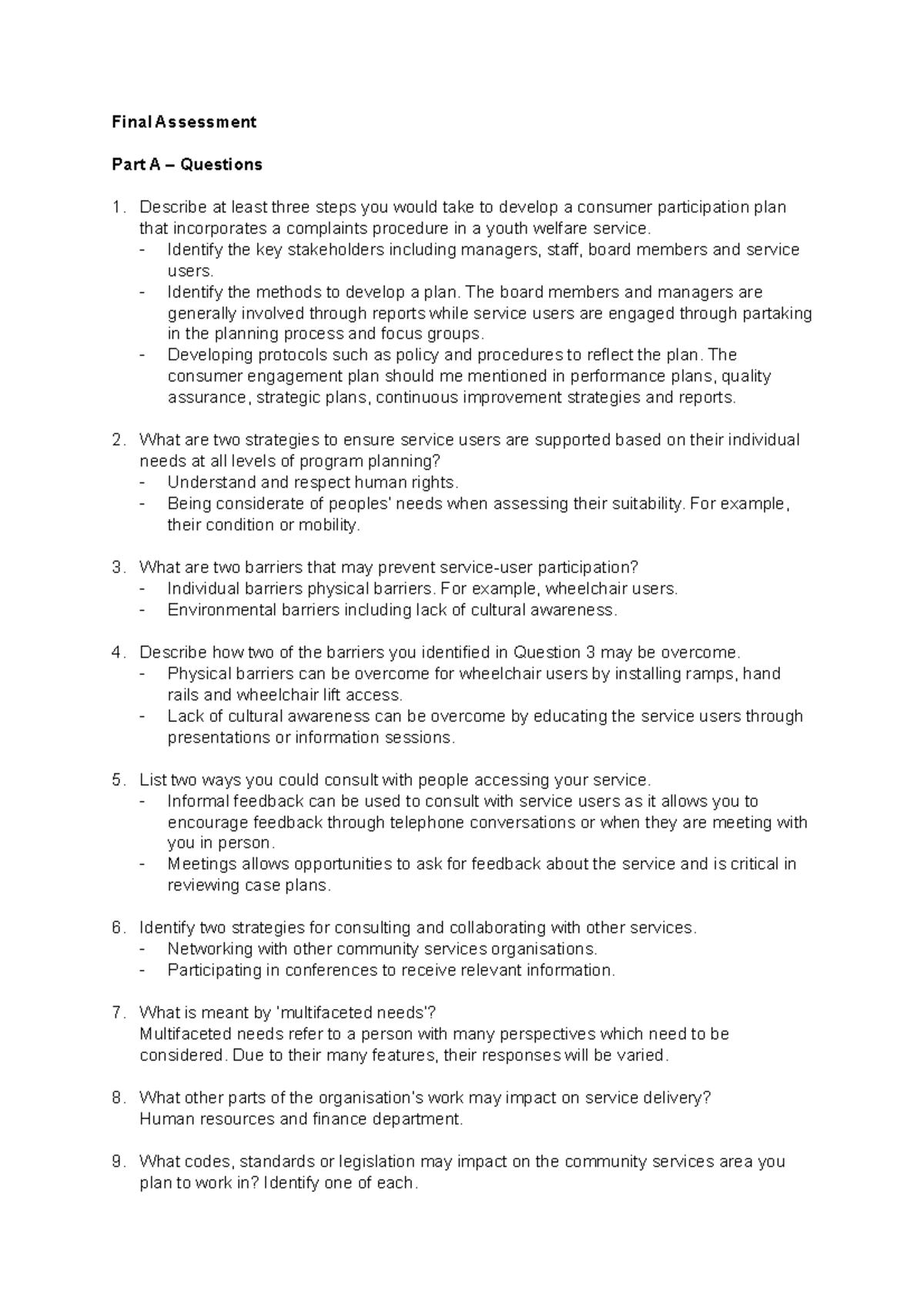 CHCCCS007 Develop and implement service programs - Final Assessment - Final Assessment Part A ...