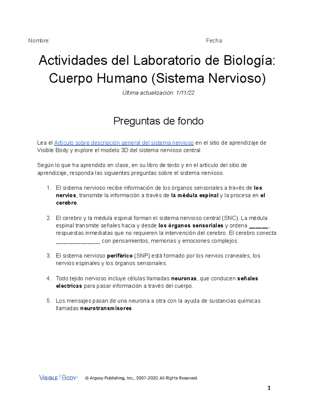 Bio 101 Final Exam Lab Activities on the Nervous System - Studocu