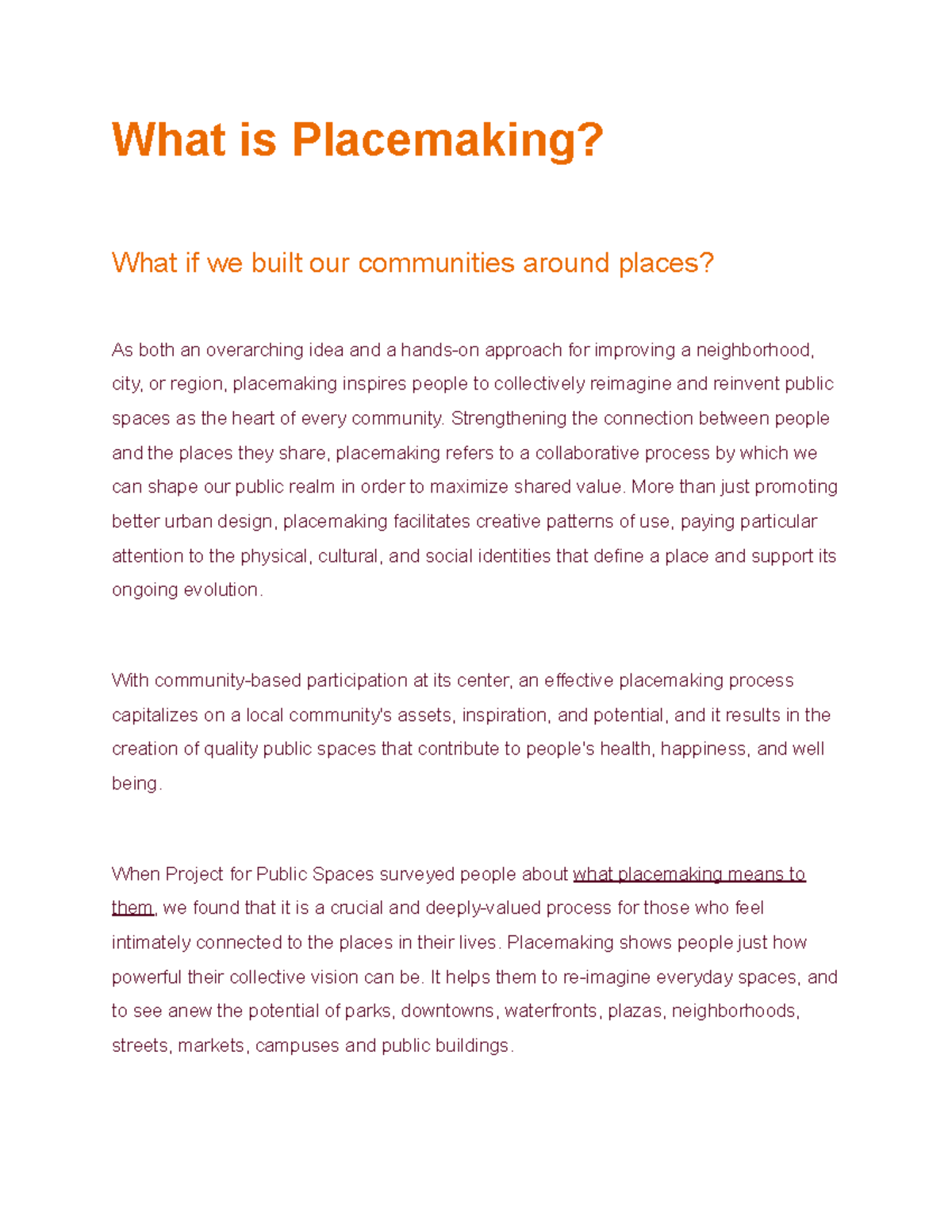 Placemaking: A Community-Centric Approach to Urban Design - Studocu