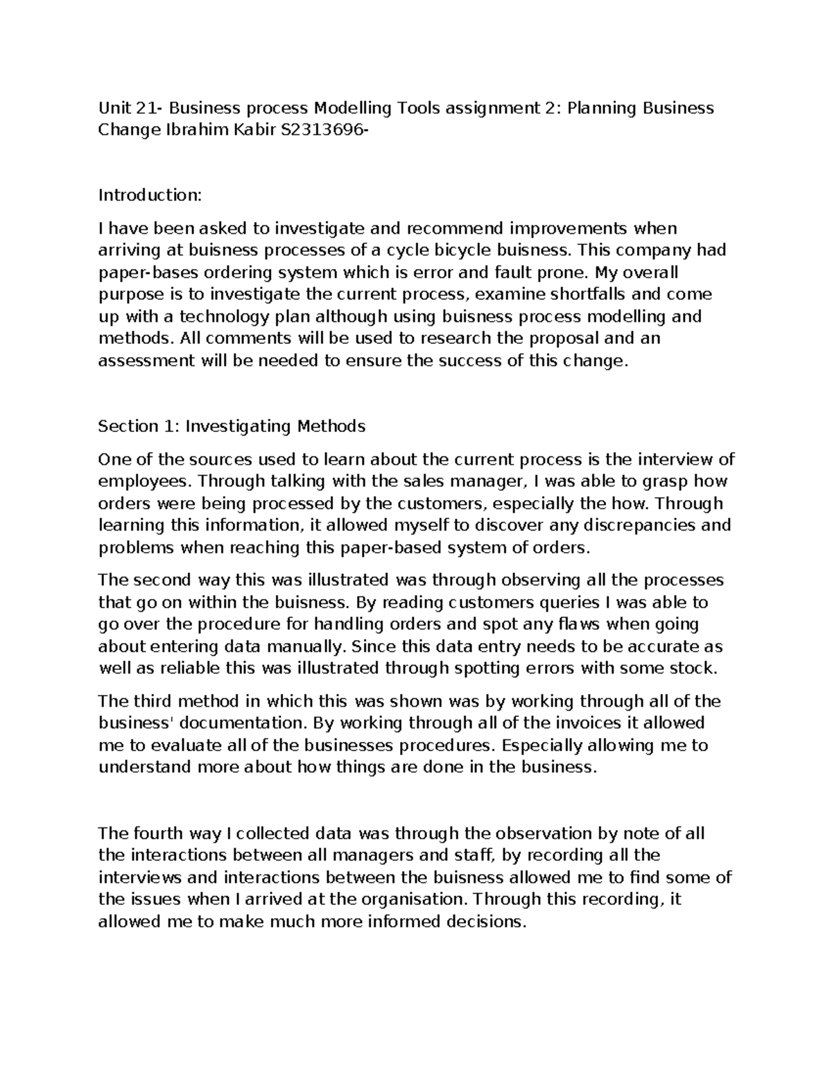 Unit BPM Tools Assignment 2: Enhancing Bicycle Business Processes - Studocu