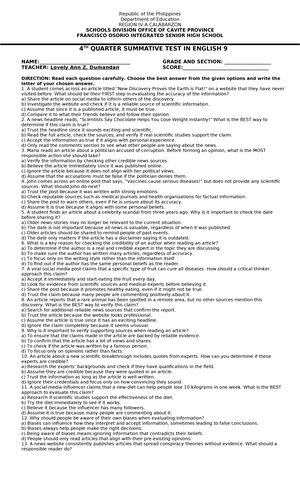 ESP 8 4th quarter - Notes - Daily Lesson Plans (DLPs) Edukasyon sa ...