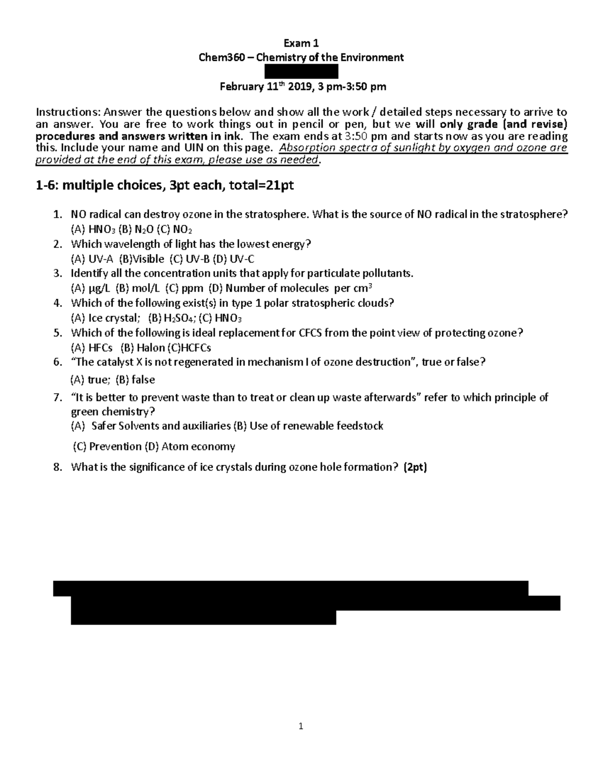 Sample Exam 1 Notes for Chem360: Chemistry of the Environment - Studocu