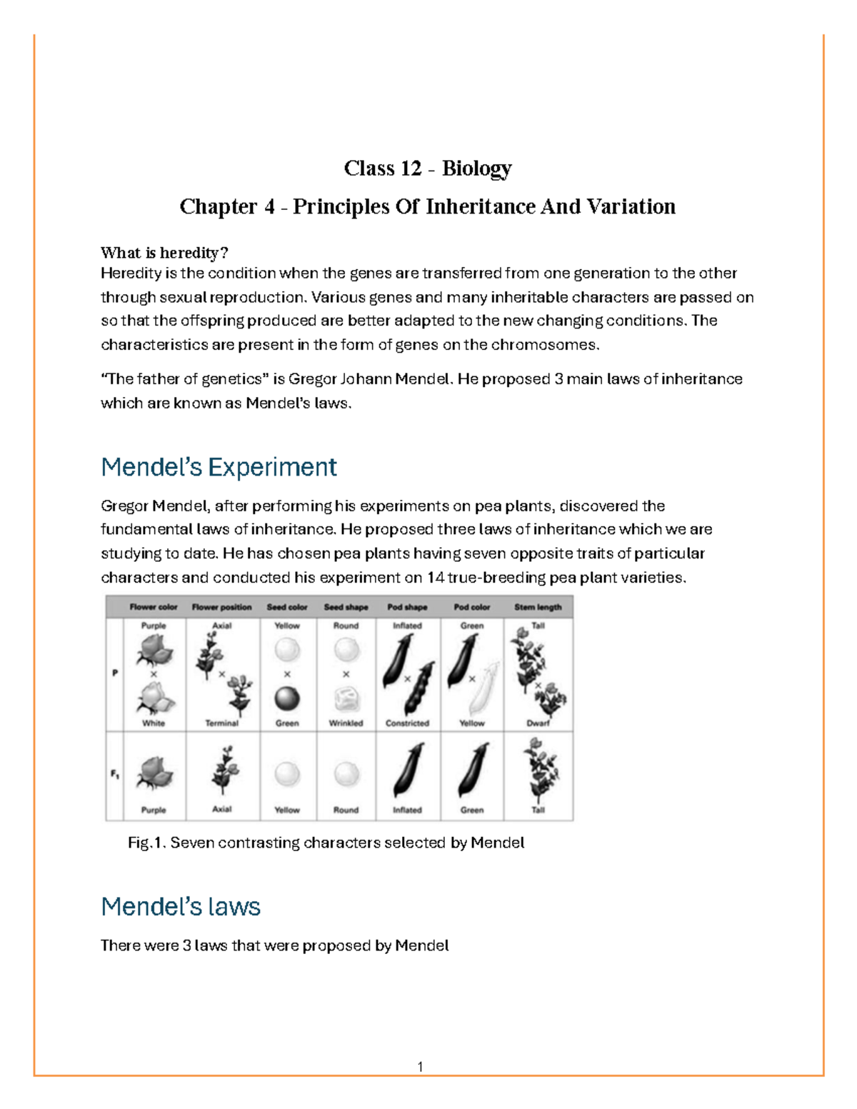 Class 12 Biology Chapter 4: Principles of Inheritance & Variation - Studocu
