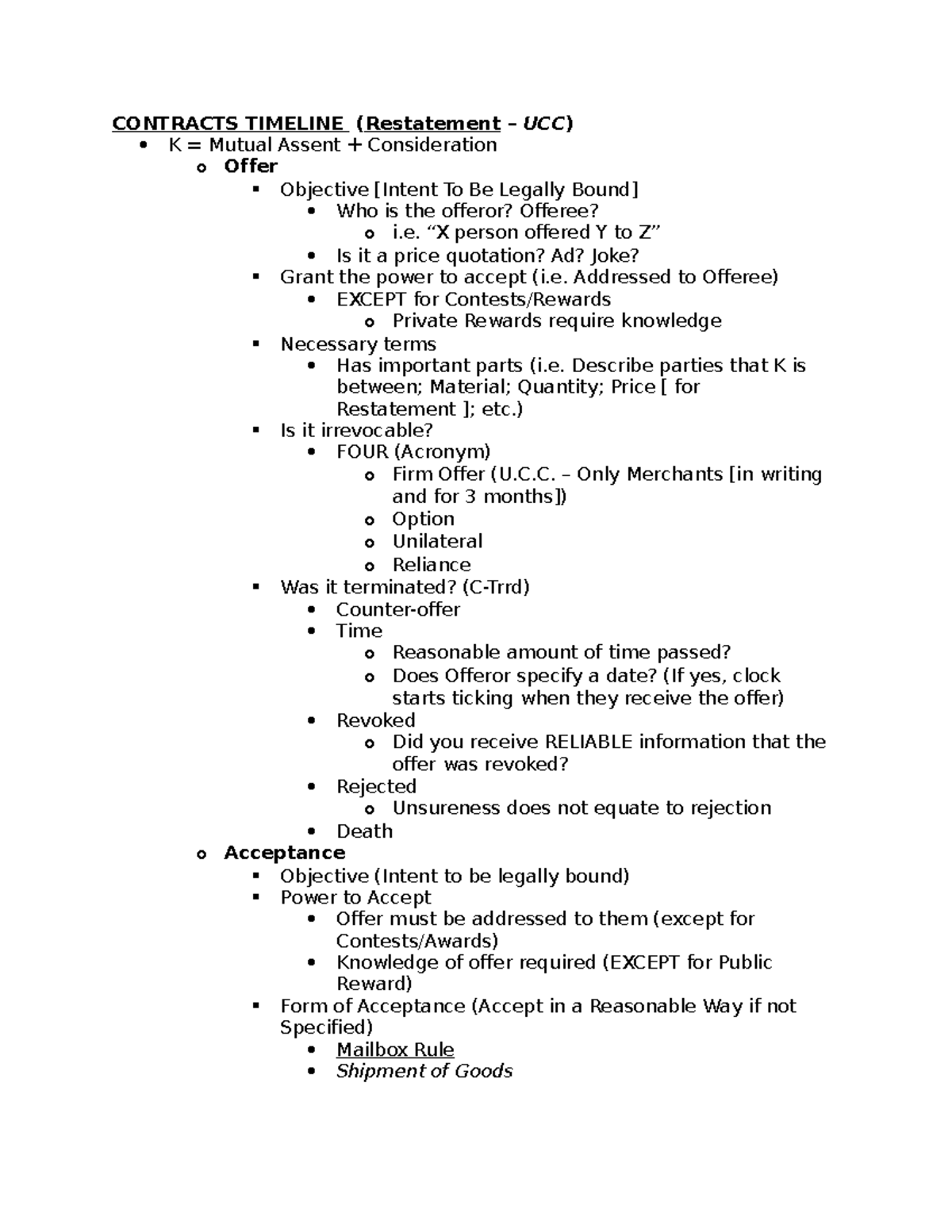 Contracts Outline (Restatement – UCC) 2022 Study Guide - Studocu