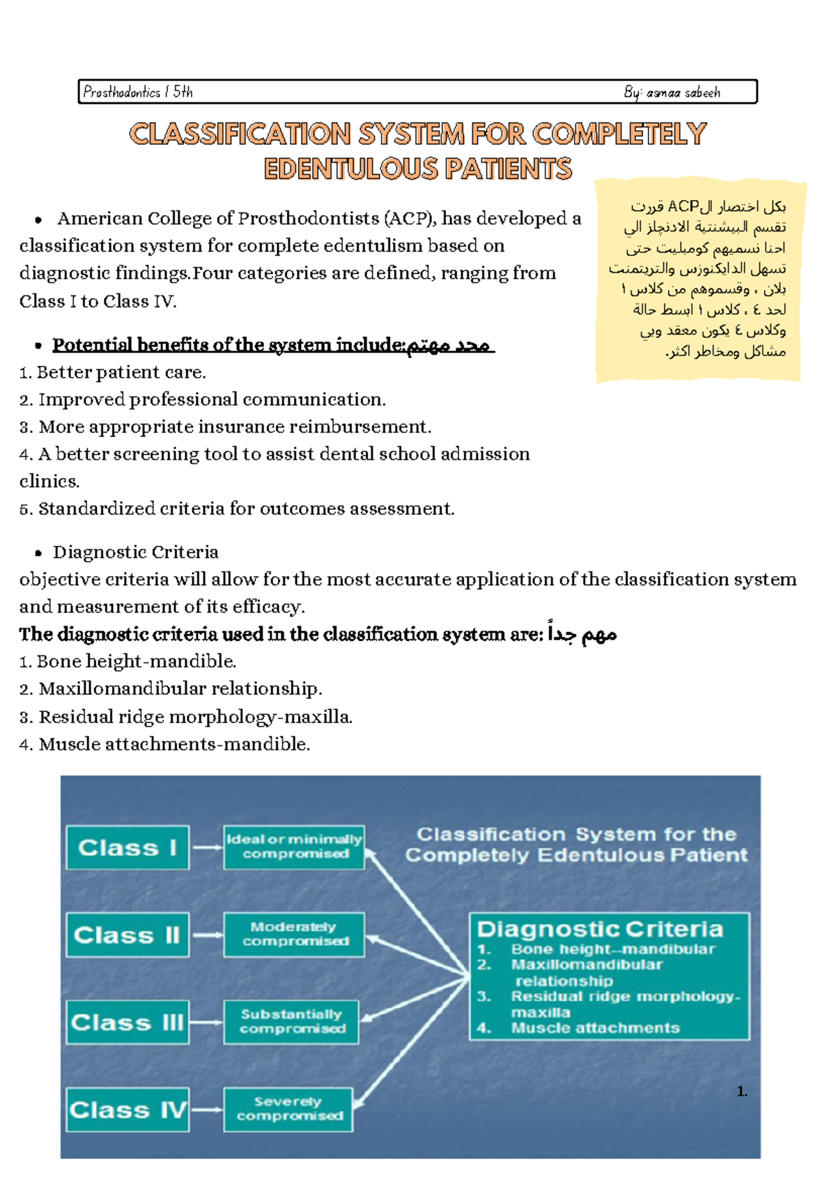 Classification of complete denture - CLASSIFICATION SYSTEM FOR ...