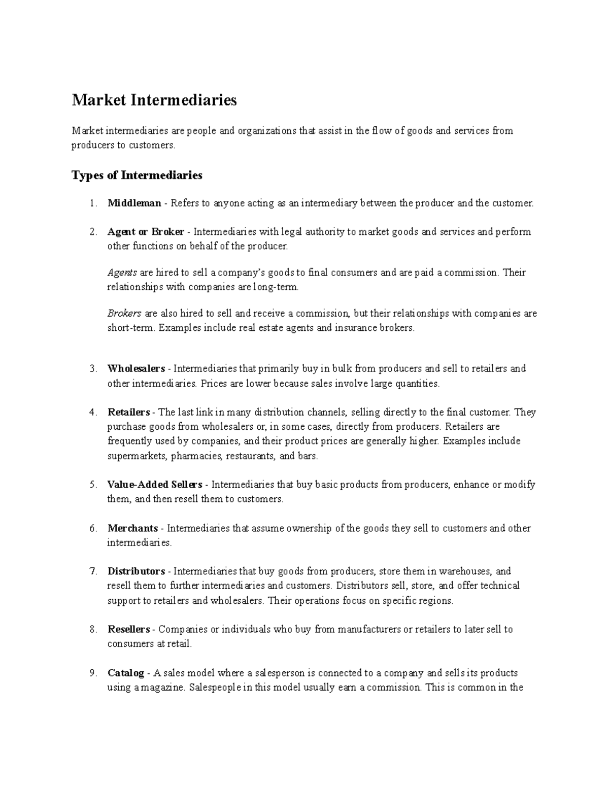 Market intermediaries: Types and roles in distribution channels - Studocu
