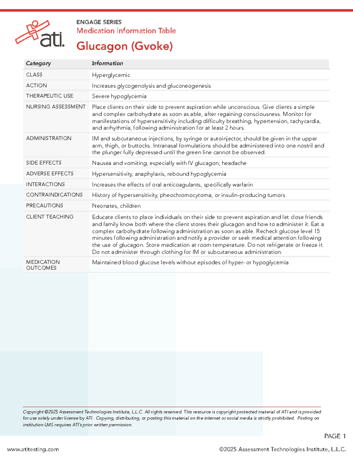 ENGAGE SERIES Med Table: Glucagon (Gvoke) Info & Nursing Guidelines ...