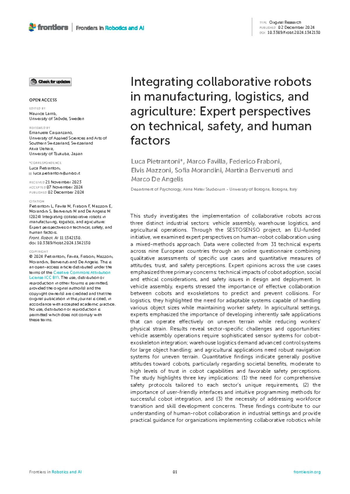 Integrating Collaborative Robots in Manufacturing, Logistics, and ...