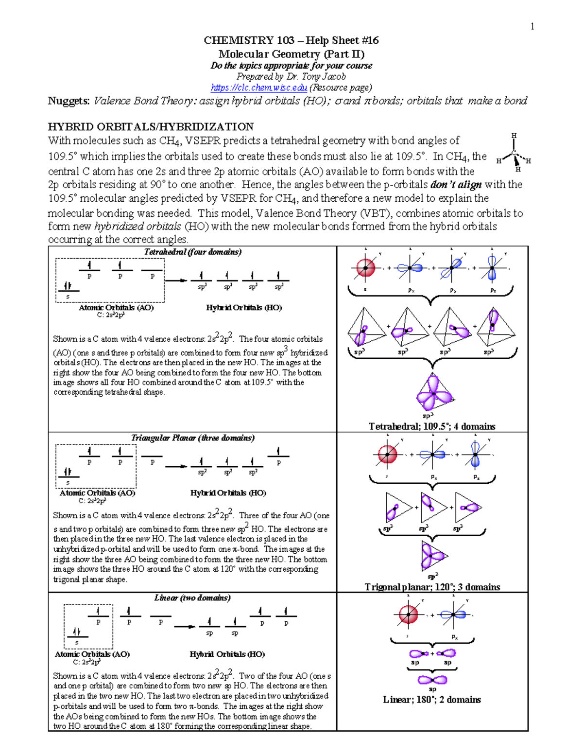 Helpsheet 16 103 - CHEMISTRY 103 – Help Sheet Molecular Geometry (Part ...