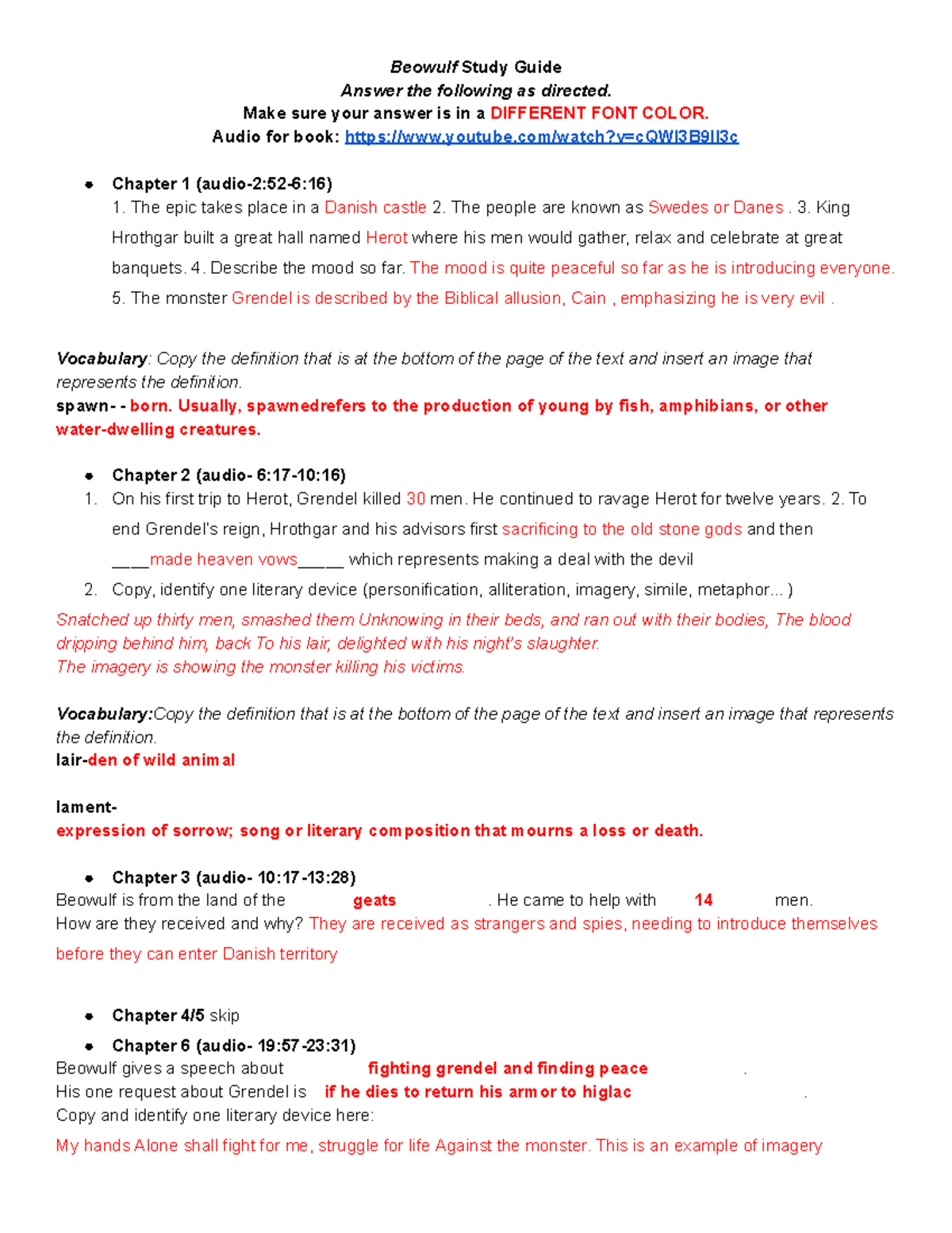 Beowulf Study Guide (ENG 101) - Detailed Chapter Analysis & Vocabulary ...