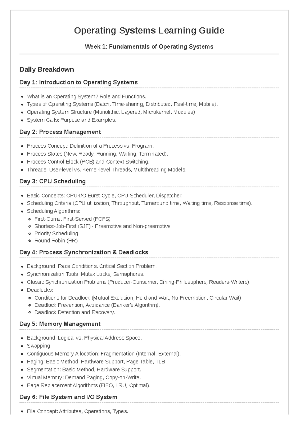 OS 101 Learning Guide: Week 1 Fundamentals & Daily Breakdown - Studocu