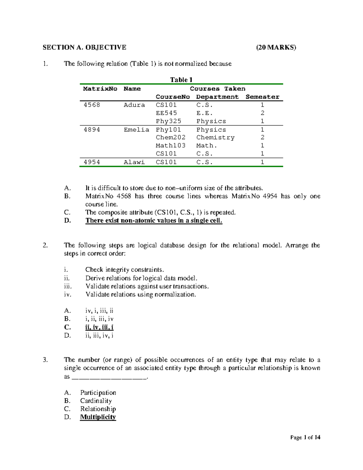 Final Exam 2010-2011: Database Normalization & ERD Solutions - Studocu