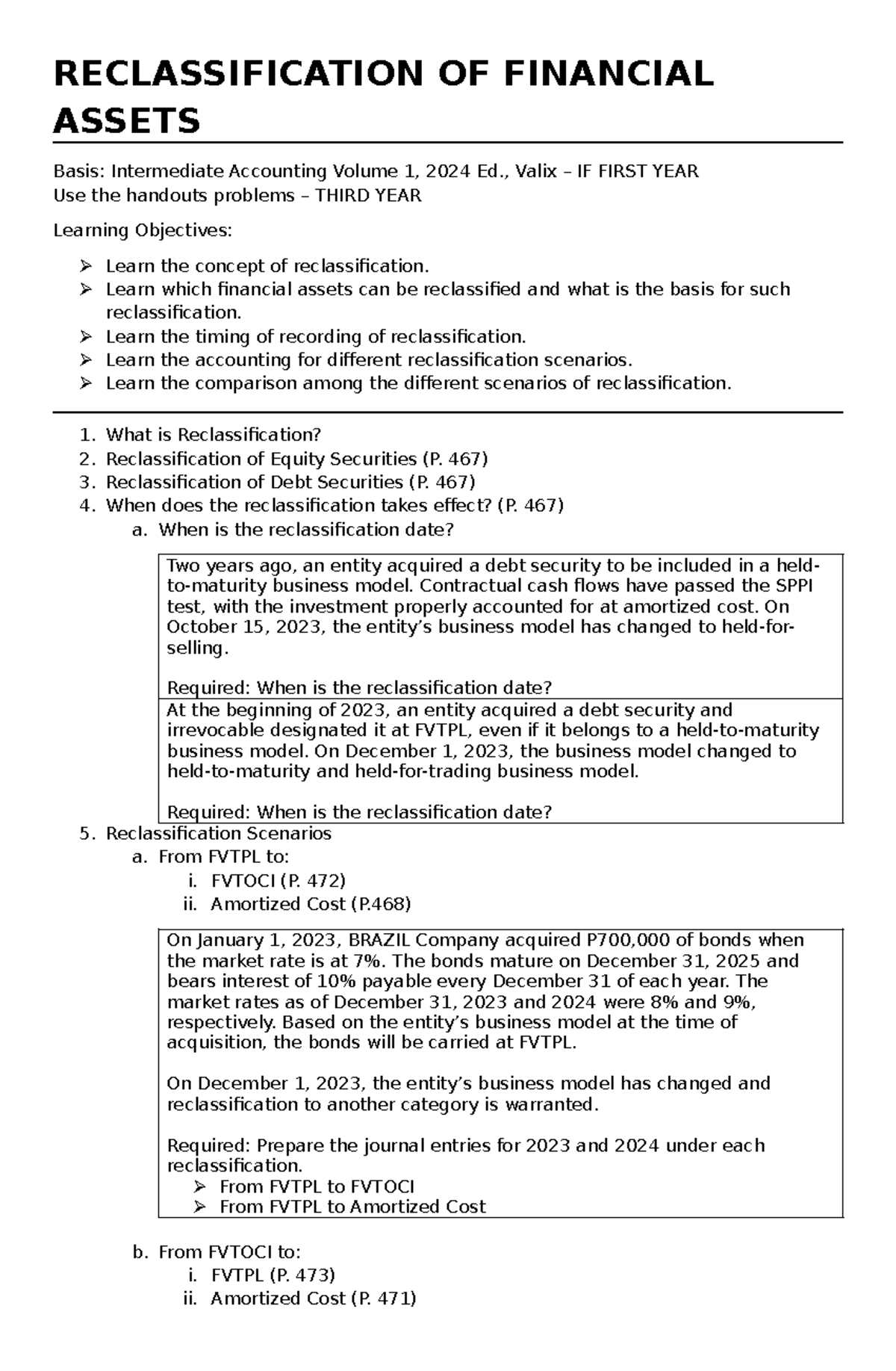 Intermediate Accounting (IF) Week 9: Reclassification of Financial ...