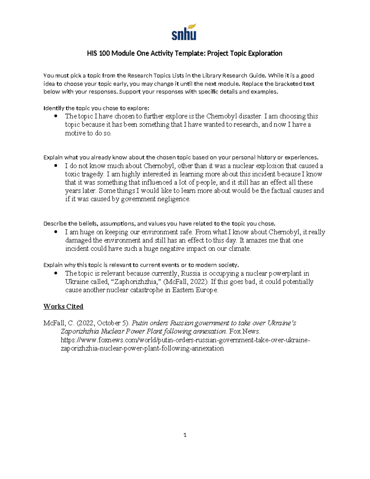 HIS 100 Module One activity: Exploring the Chernobyl disaster - Studocu