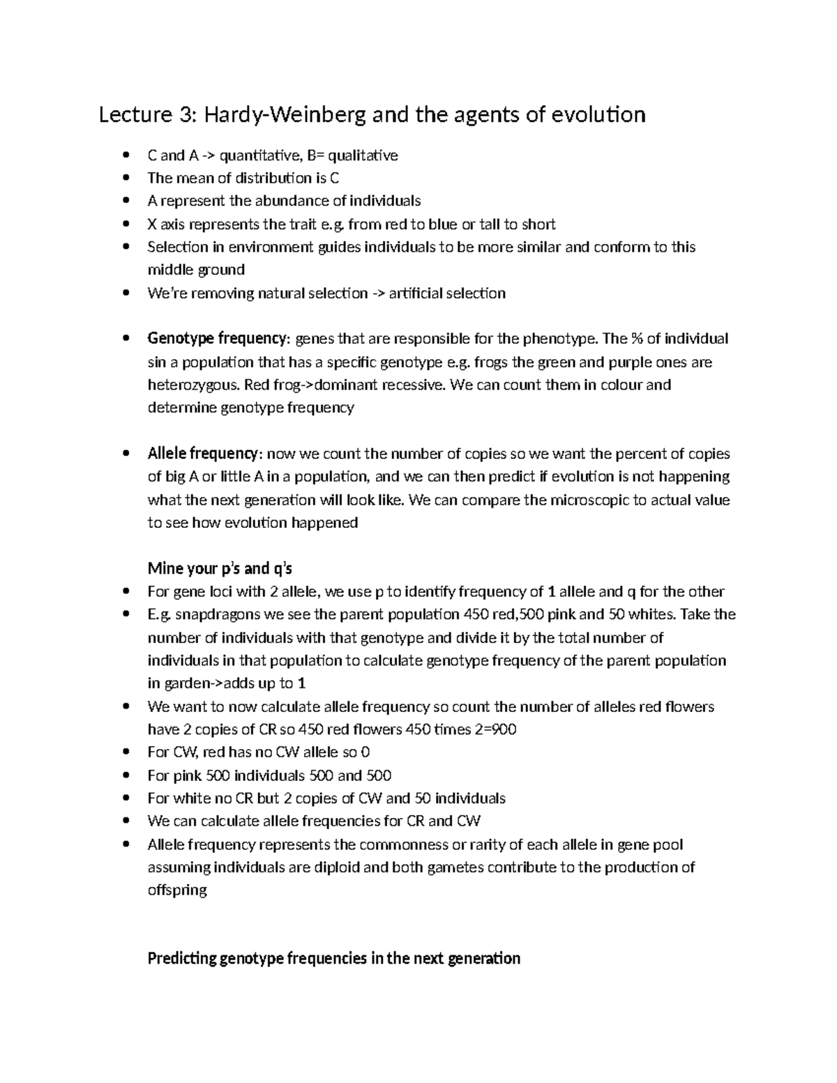 Lecture 3: Hardy-Weinberg & Agents of Evolution Analysis - Studocu