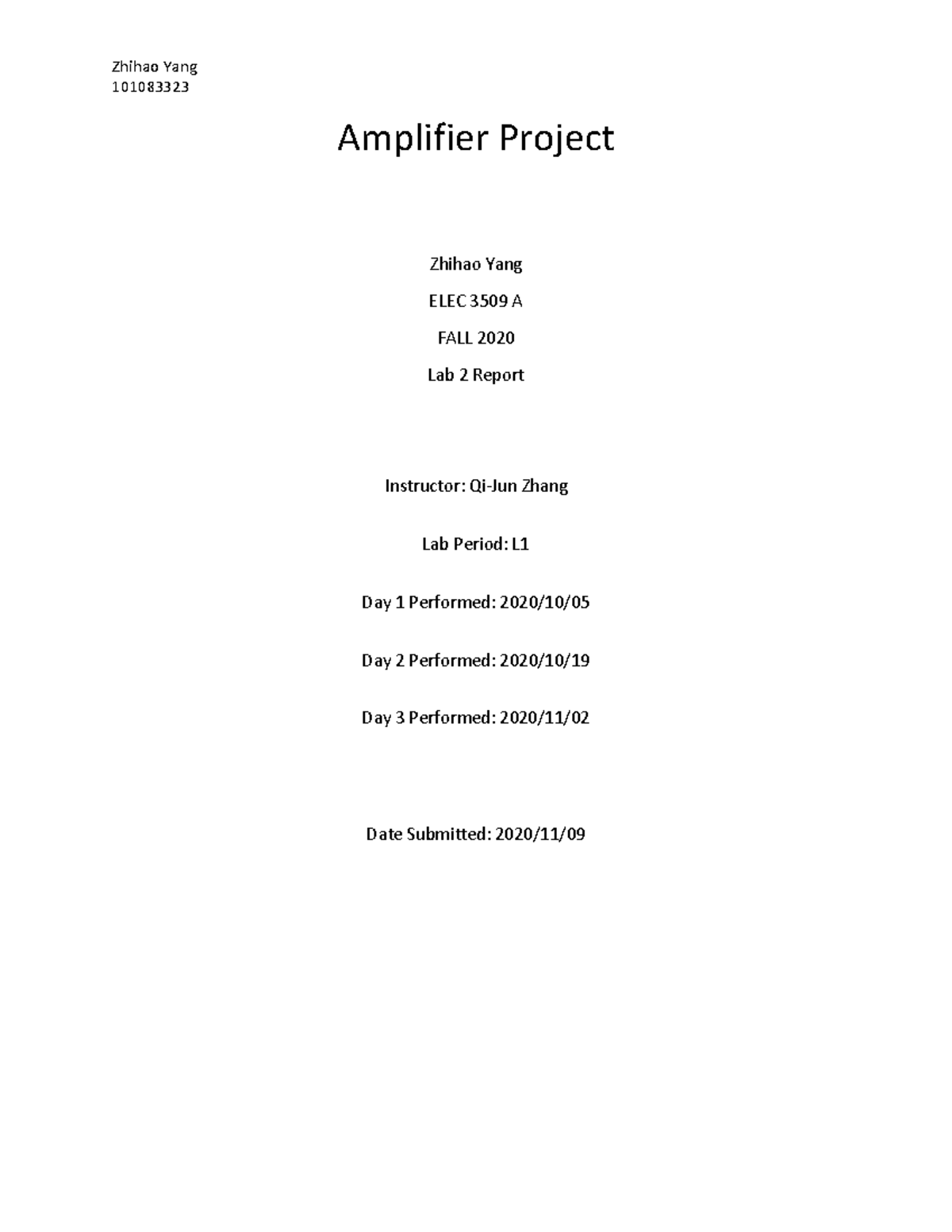 ELEC 3509 Lab 2 Report on Amplifier Project - Fall 2020 - Studocu