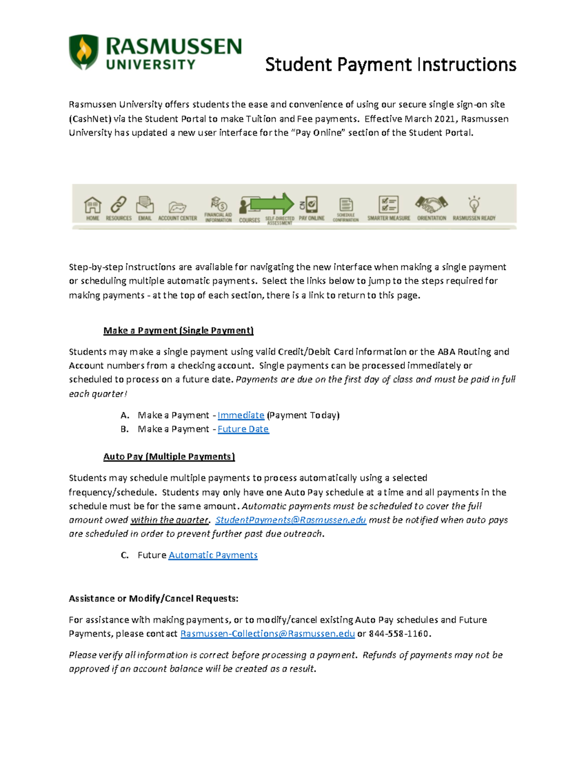 Rasmussen University Student Payment Instructions for CashNet - Studocu