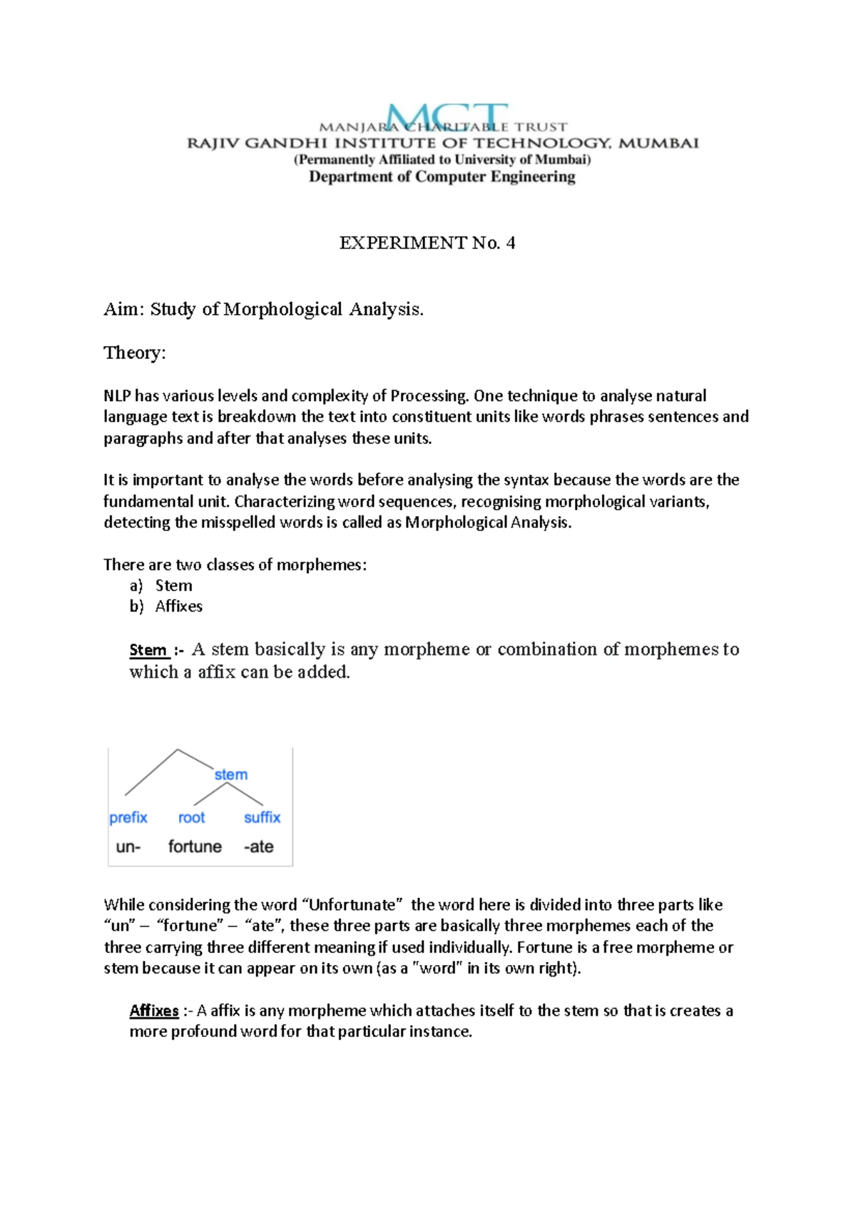NLP LAB Manual - Lab work - CHHATRAPATI SHIVAJI MAHARAJ INSTITUTE OF TECHNOLOGY CERTIFICATE This ...