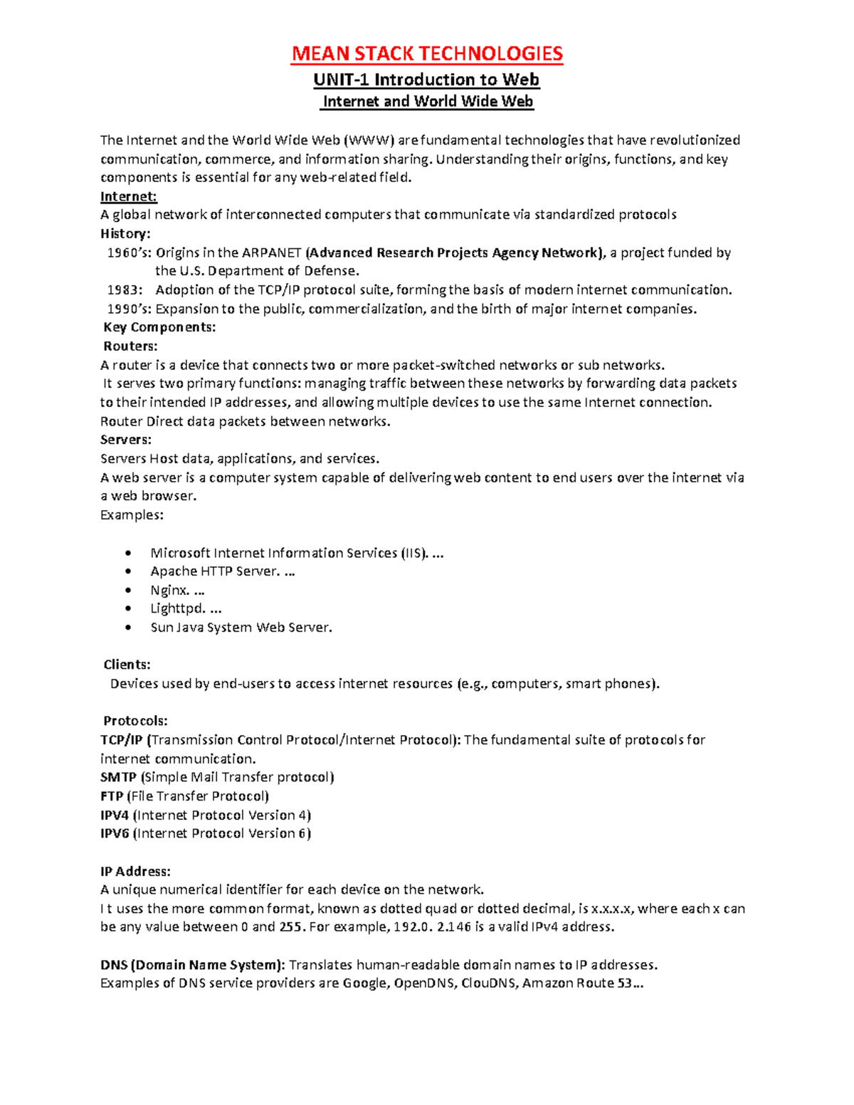 Unit 1 Mean Stack Mtech Mean Stack Technologies Unit 1