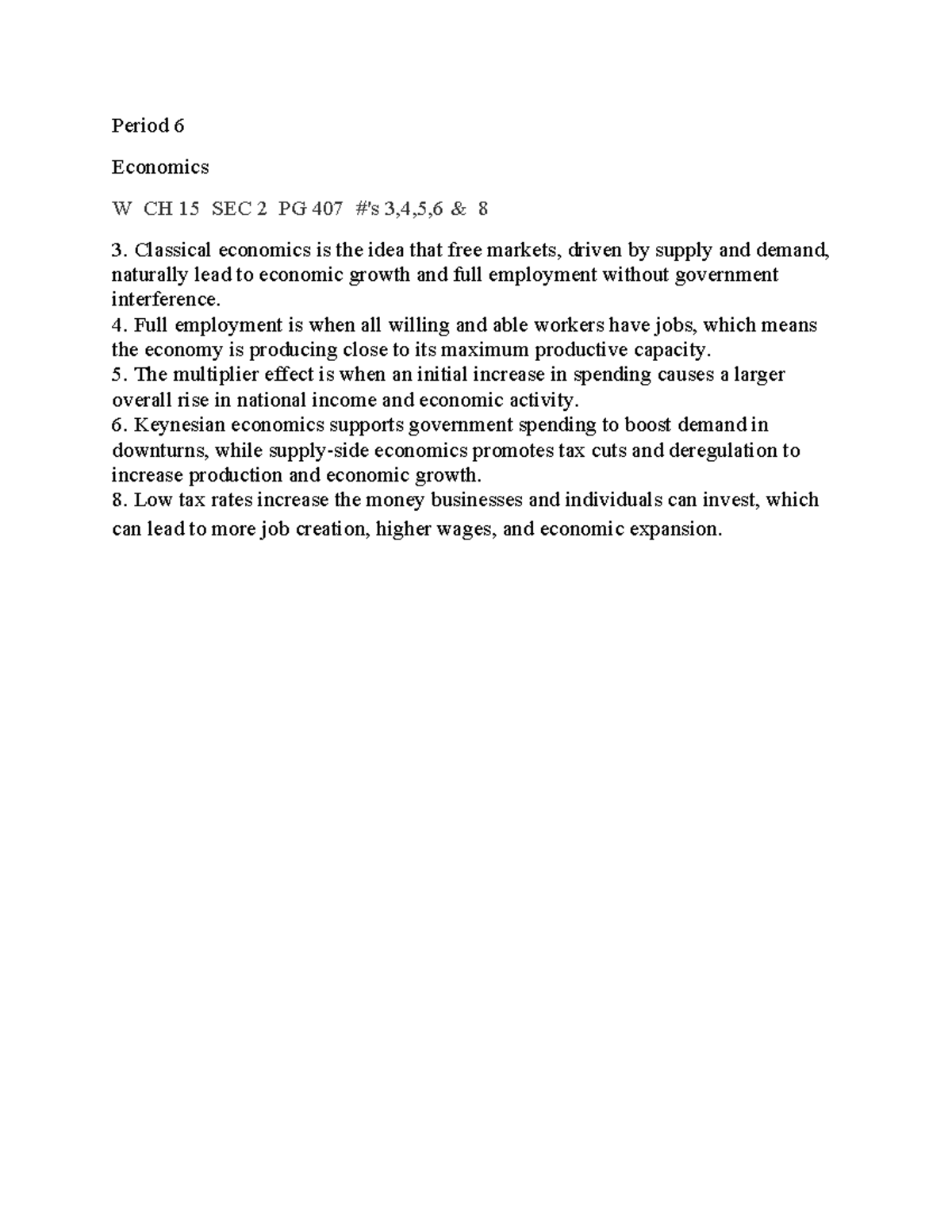 ECO 101: W CH 15 SEC 2 PG 407 Qs 3, 4, 5, 6 & 8 Summary - Studocu