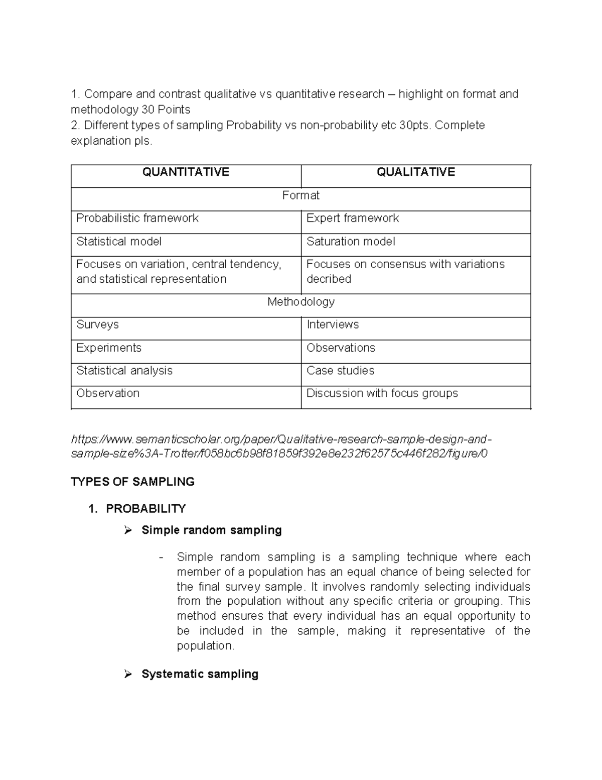 Assignemnt-research - NOTES - Compare and contrast qualitative vs ...