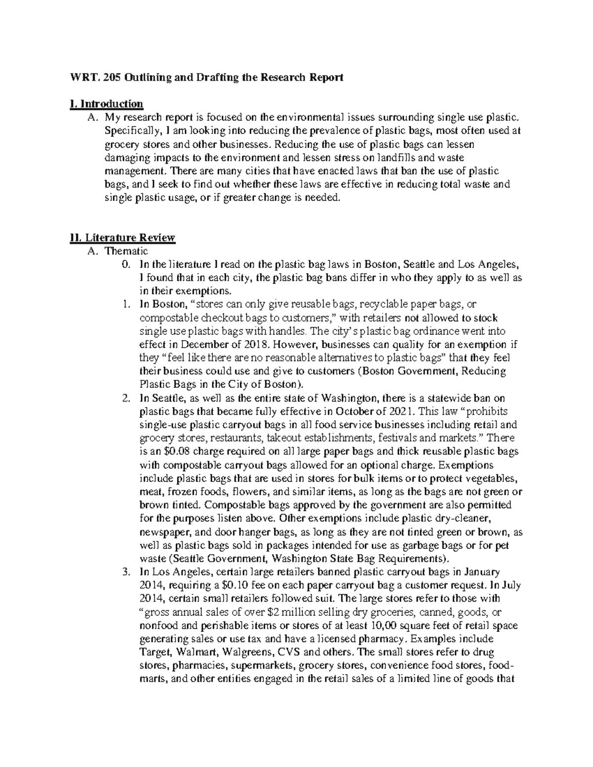 Outlining and Drafting the Research Report HW - WRT. 205 Outlining and ...