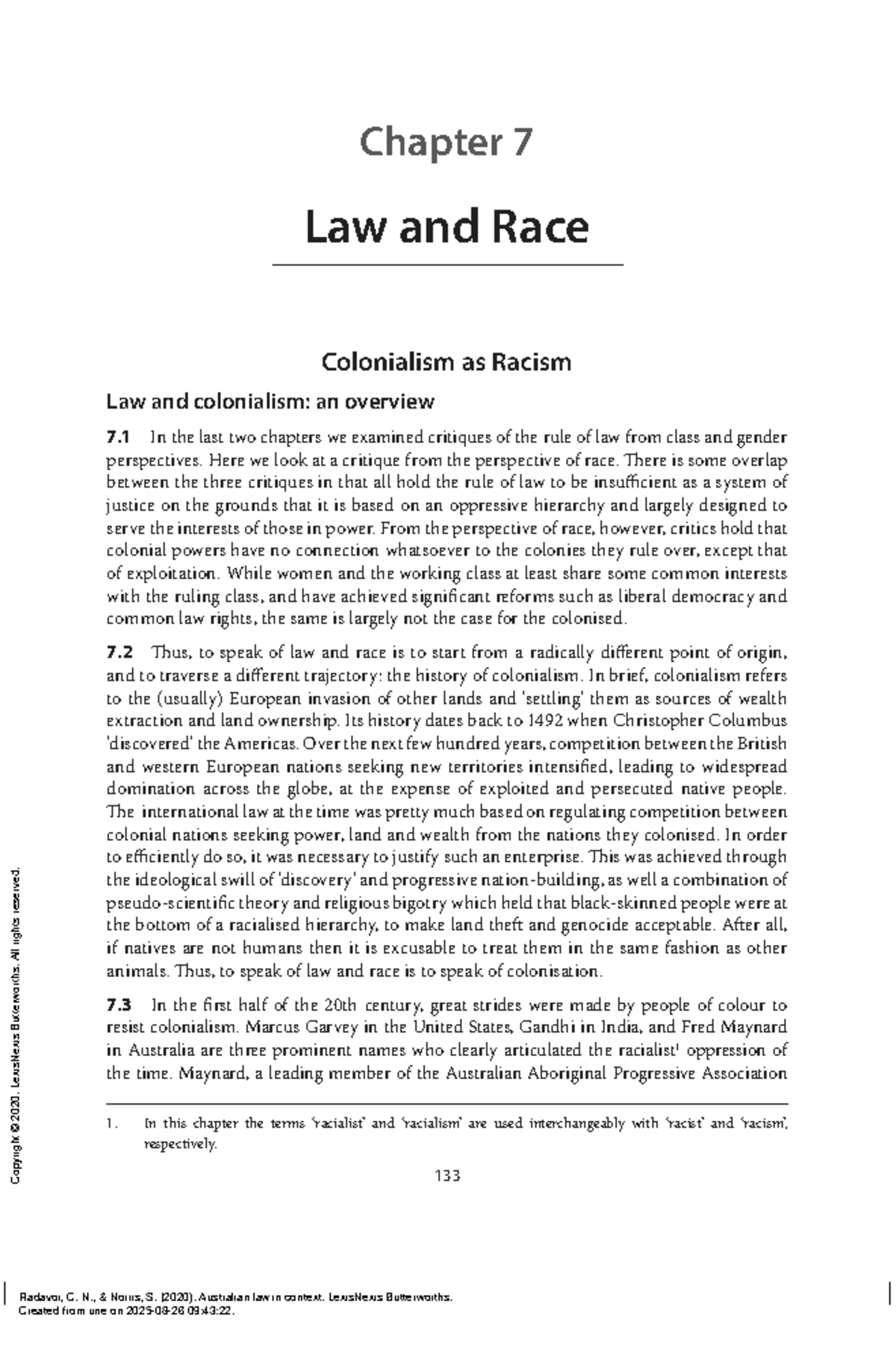 Chapter 7: Law and Race - Colonialism as Racism in Australian Context - Studocu