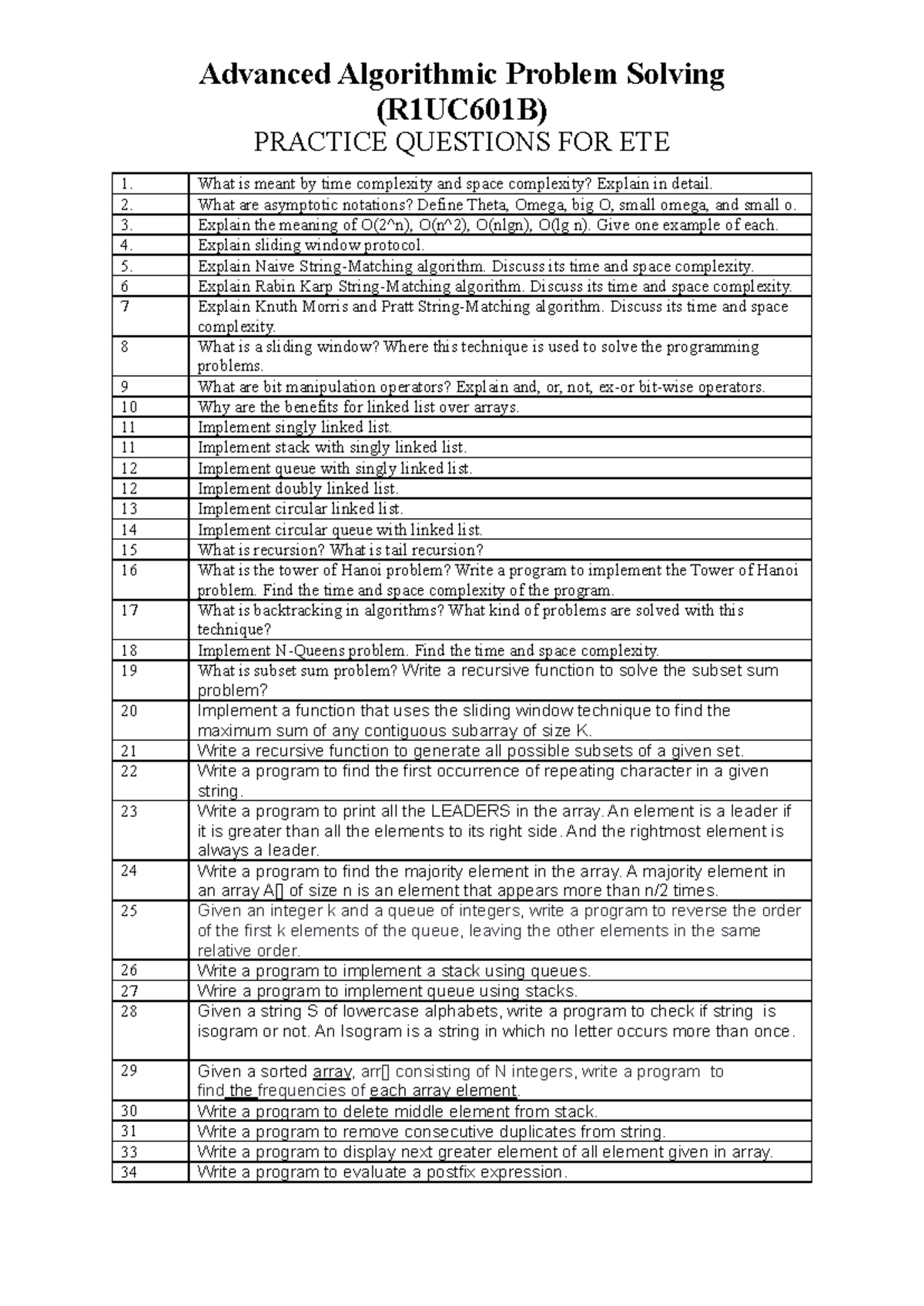 Advanced Algorithmic Problem Solving (R1UC601B) ETE Practice Questions - Studocu