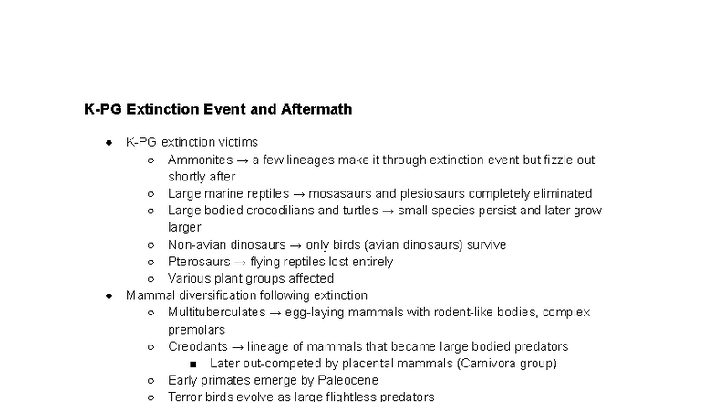 K-PG Extinction Event: Impacts on Life and Climate Changes - Studocu