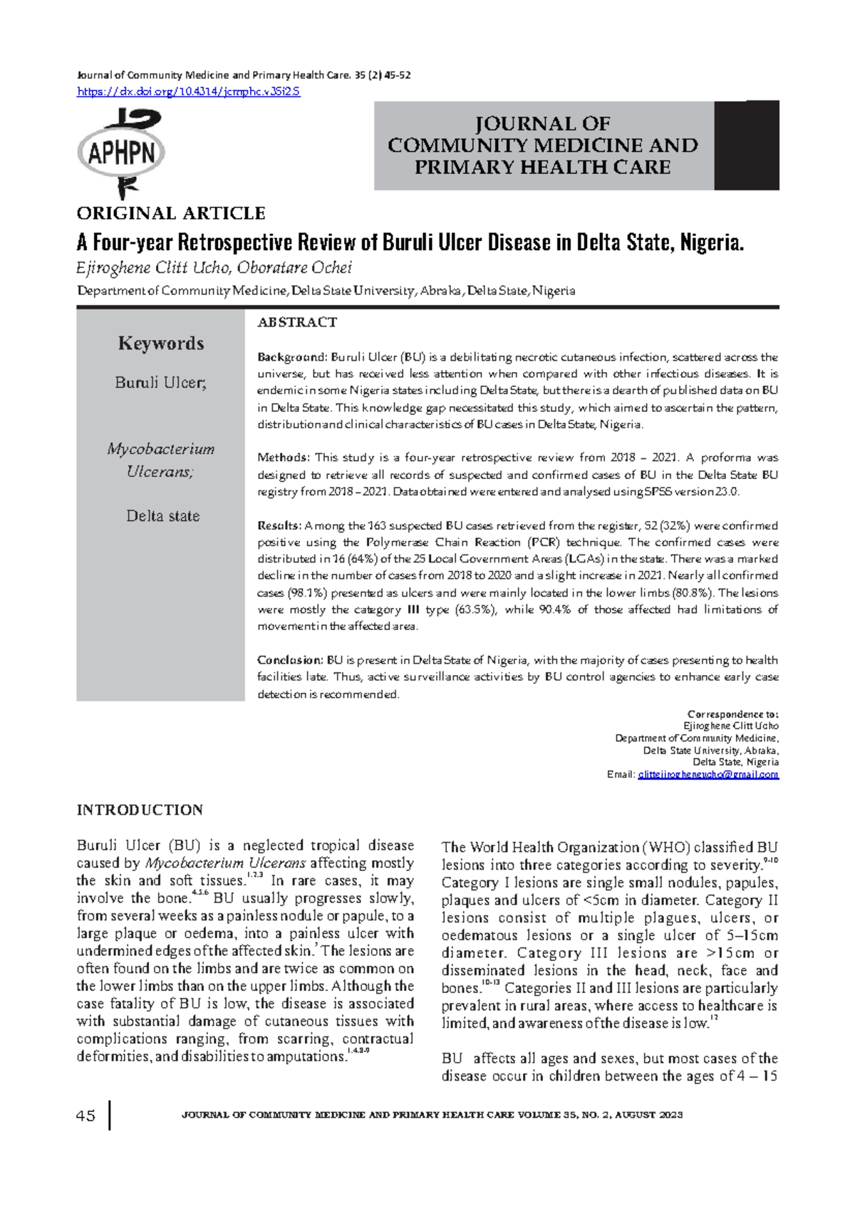 B U article - INTRODUCTION Buruli Ulcer (BU) is a neglected tropical ...