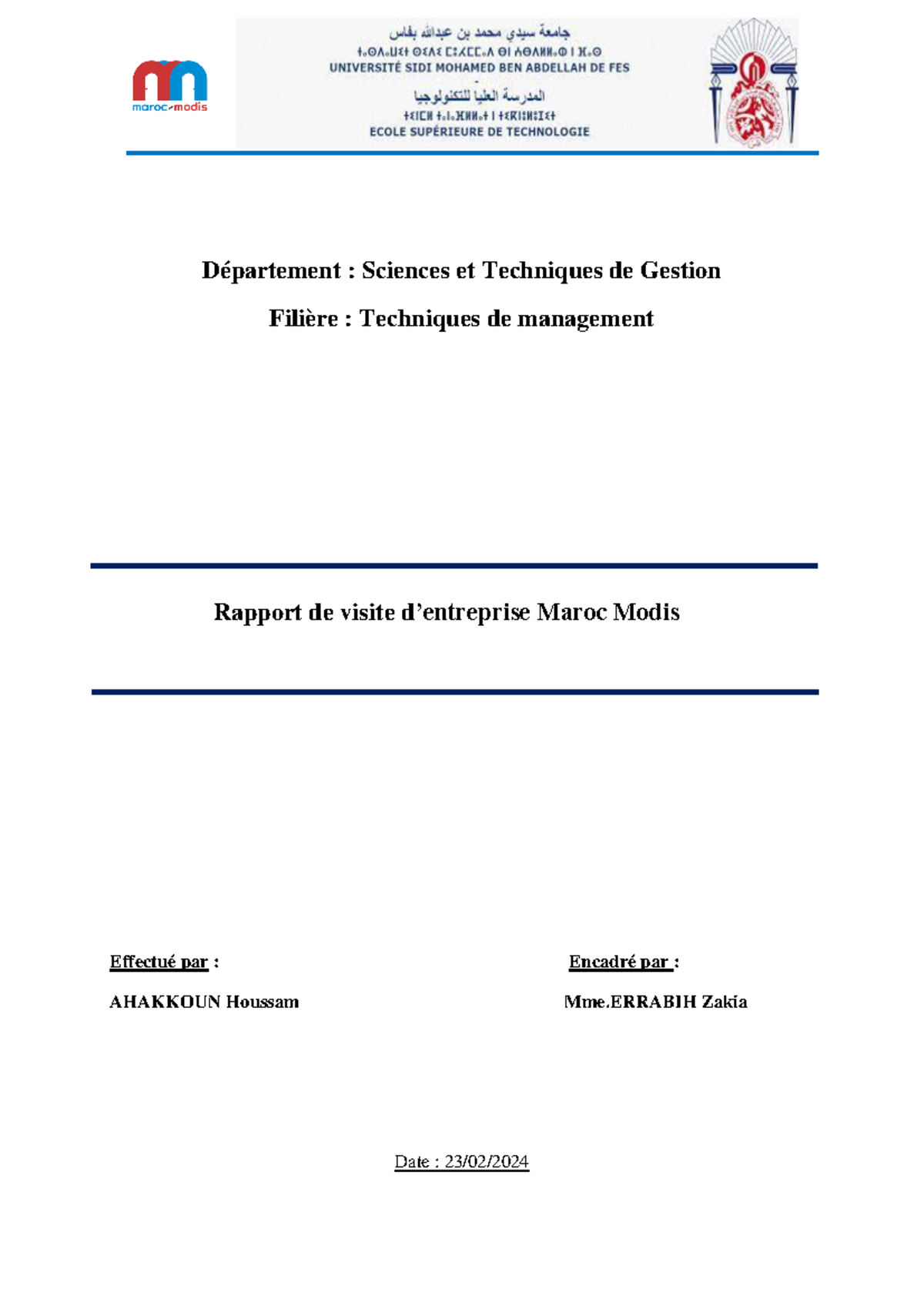 Rapport de Visite à l'Entreprise Maroc Modis - STG - TManagement - Studocu