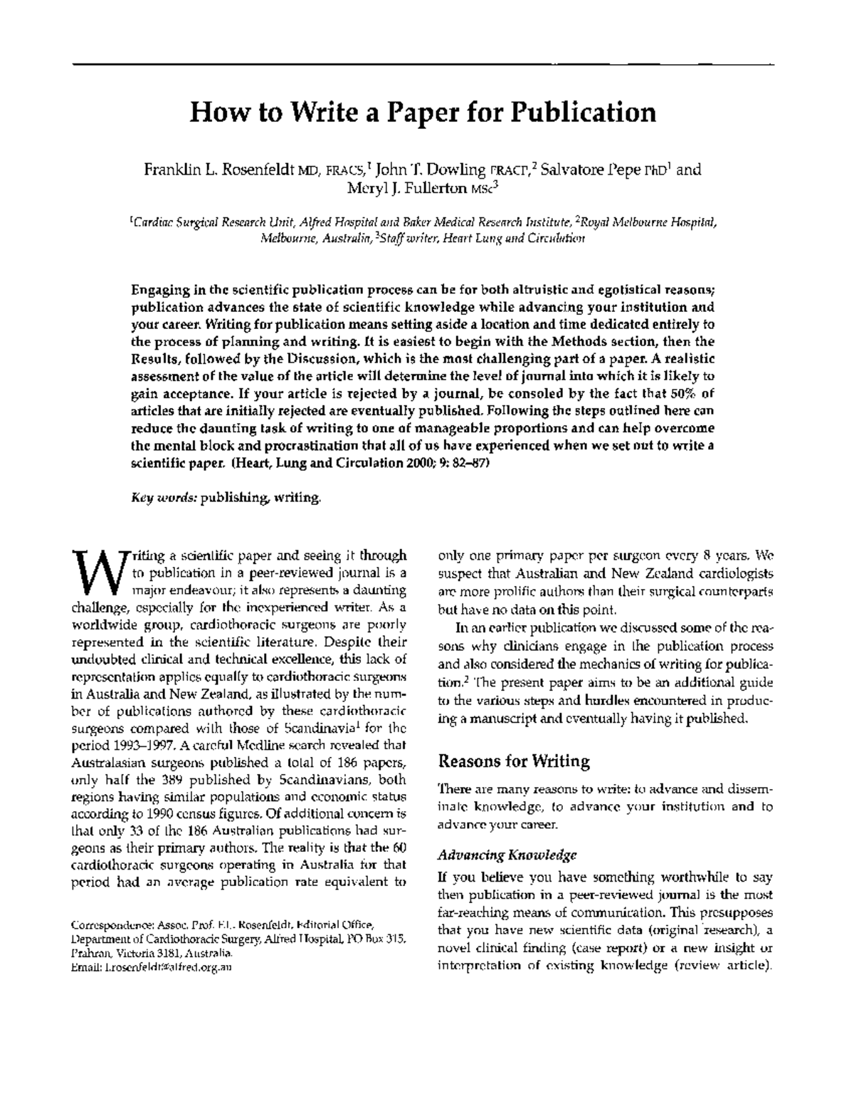 How to write a paper for publication - Rosenfeldt - How to Write a ...