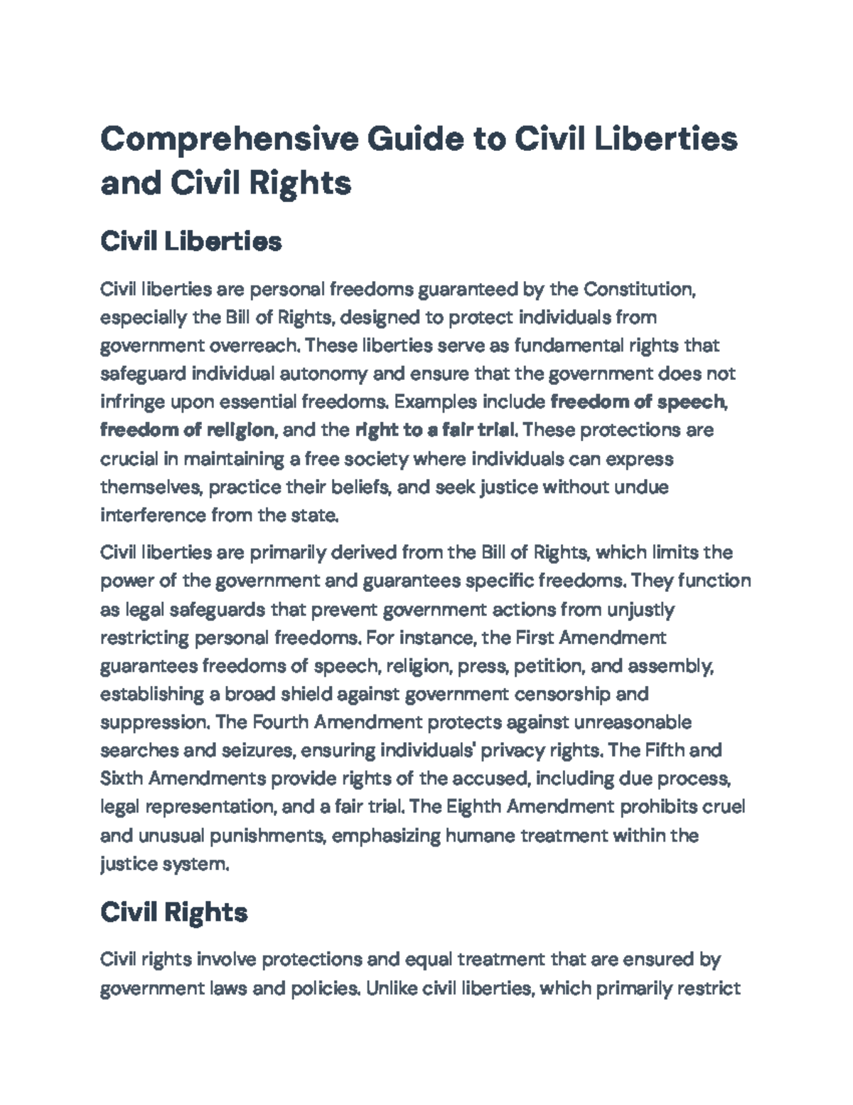 CIV 101: Comprehensive Overview of Civil Liberties & Rights - Studocu