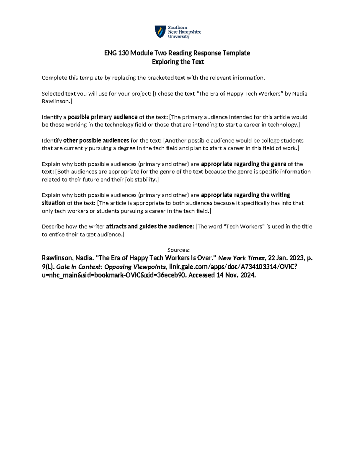 A-catlett-ENG 130 Module Two Reading Response Template - ENG 130 Module ...