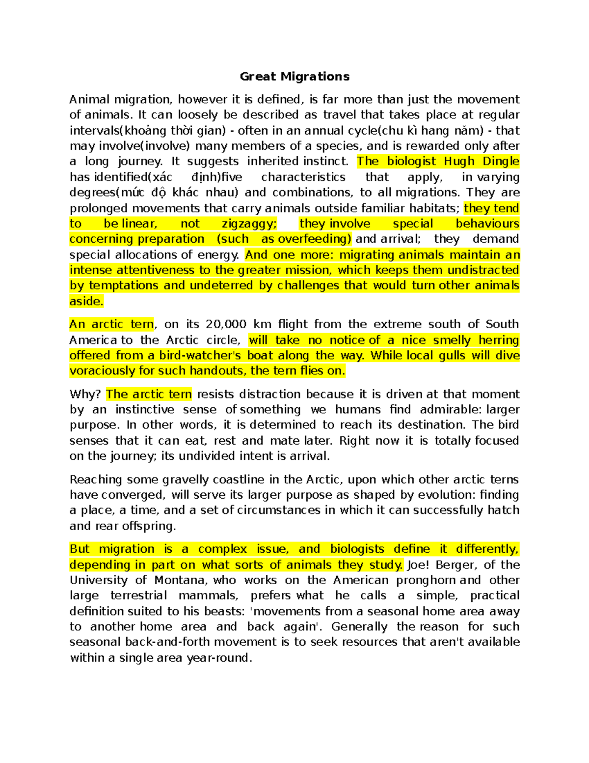 Great Migrations: Understanding Animal Migration Dynamics - Studocu