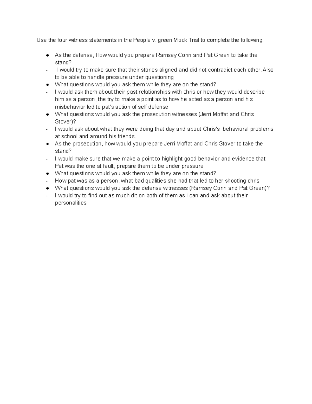 People v. Green Mock Trial Strategy & Witness Preparation Guide - Studocu